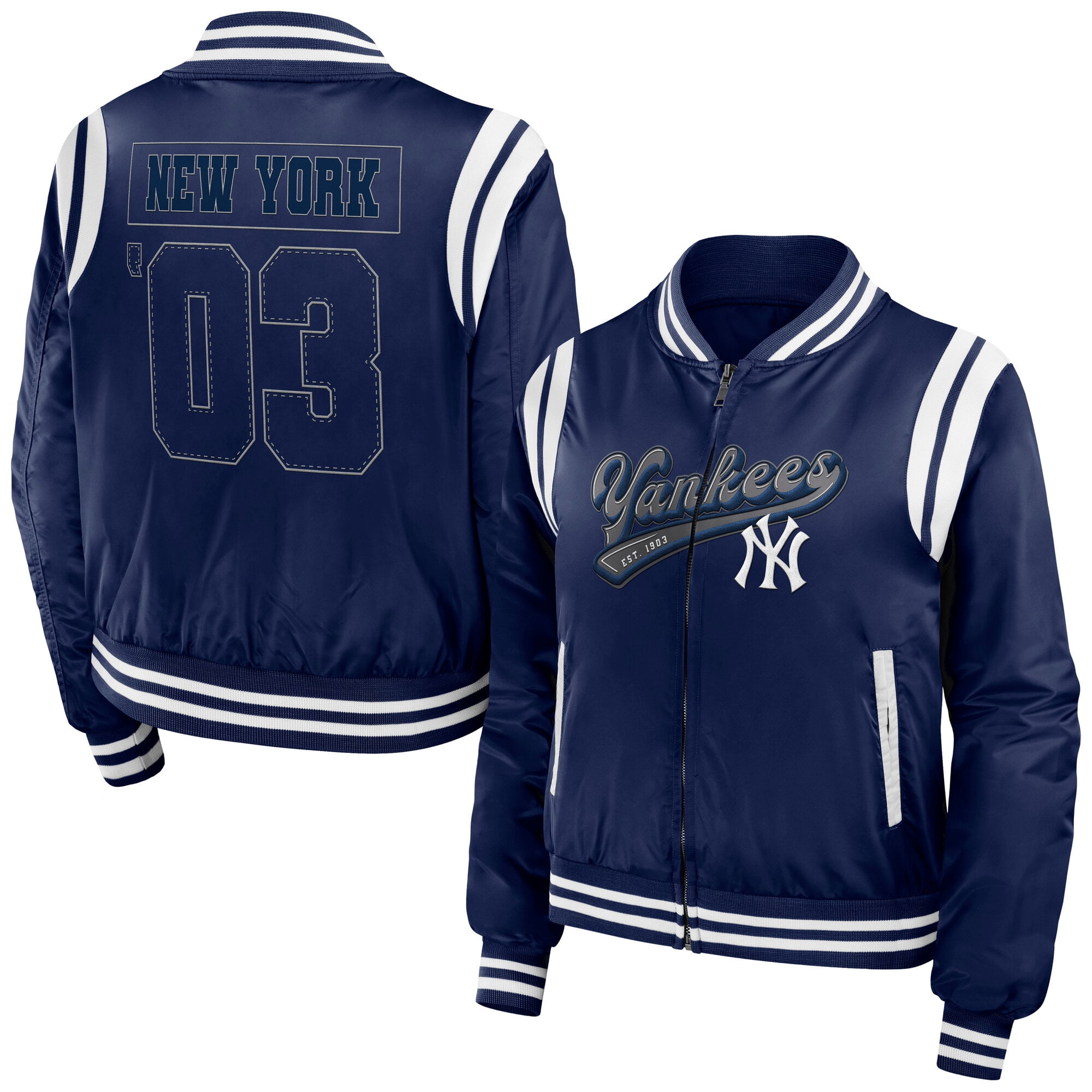 Women's WEAR by Erin Andrews Navy New York Yankees Football Bomber ...