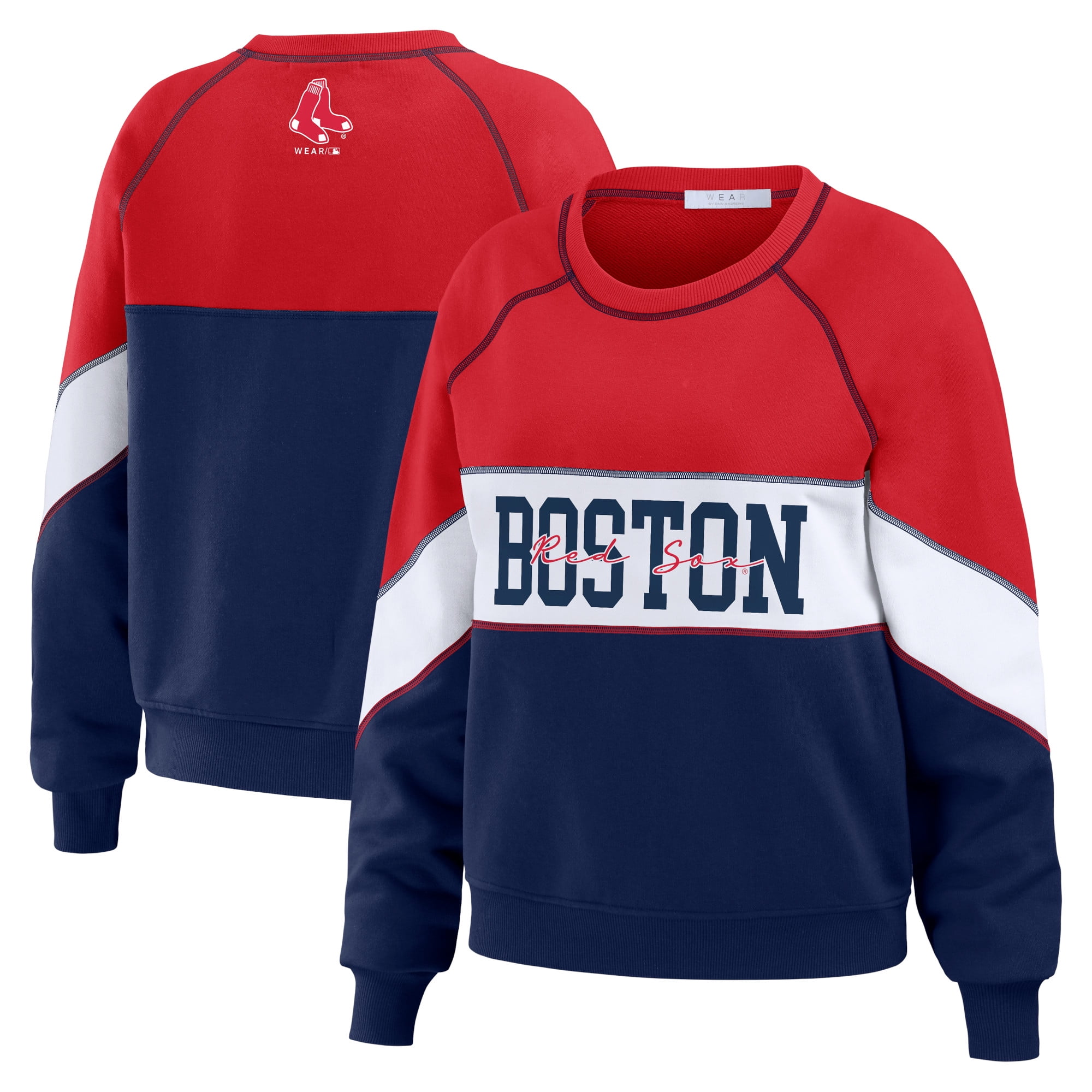 Women's WEAR by Erin Andrews Red/Navy Boston Red Sox Color Block Crew ...