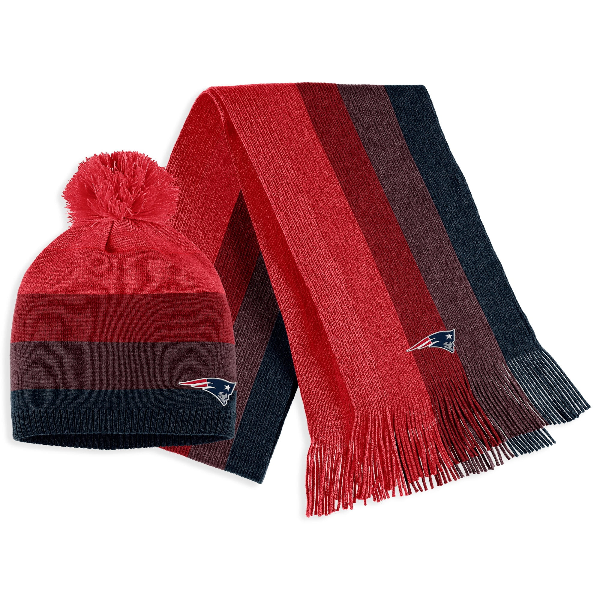Women's WEAR by Erin Andrews Red New England Patriots Ombre Pom Knit ...