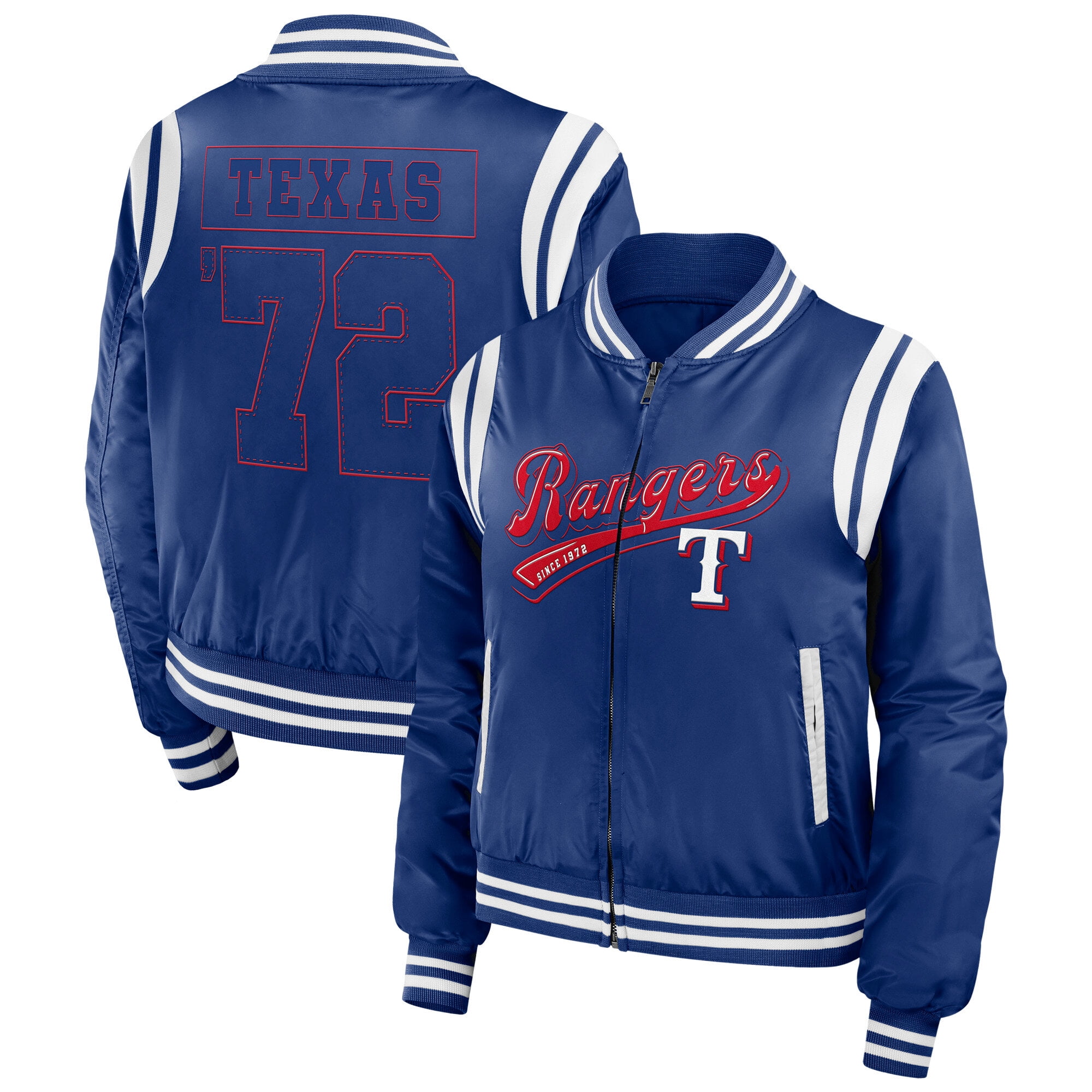 Women's WEAR by Erin Andrews Royal Texas Rangers Football Bomber Jacket ...