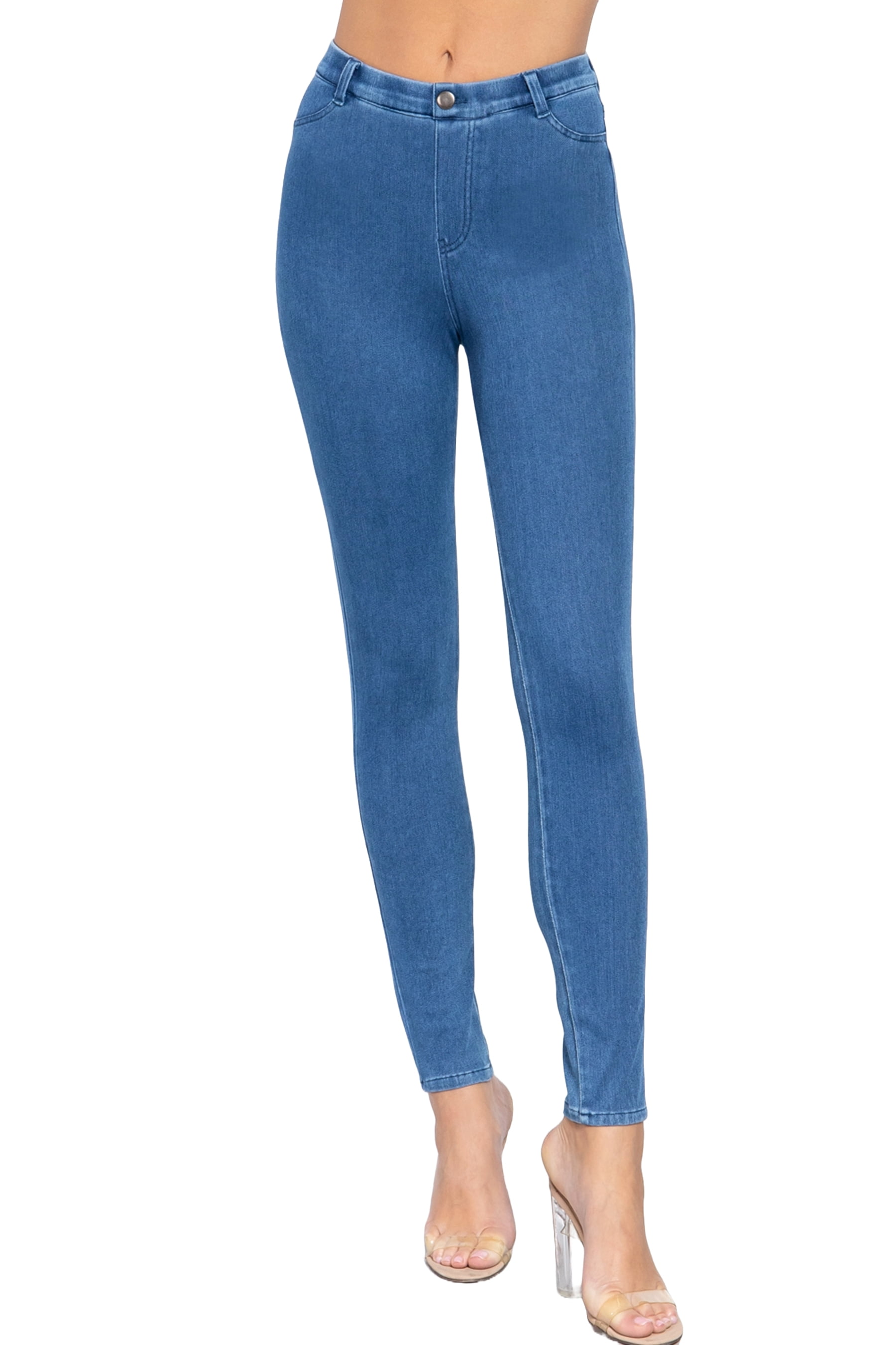 Moa Collection Women's Waist Band with Tack Button Knit Denim Full ...