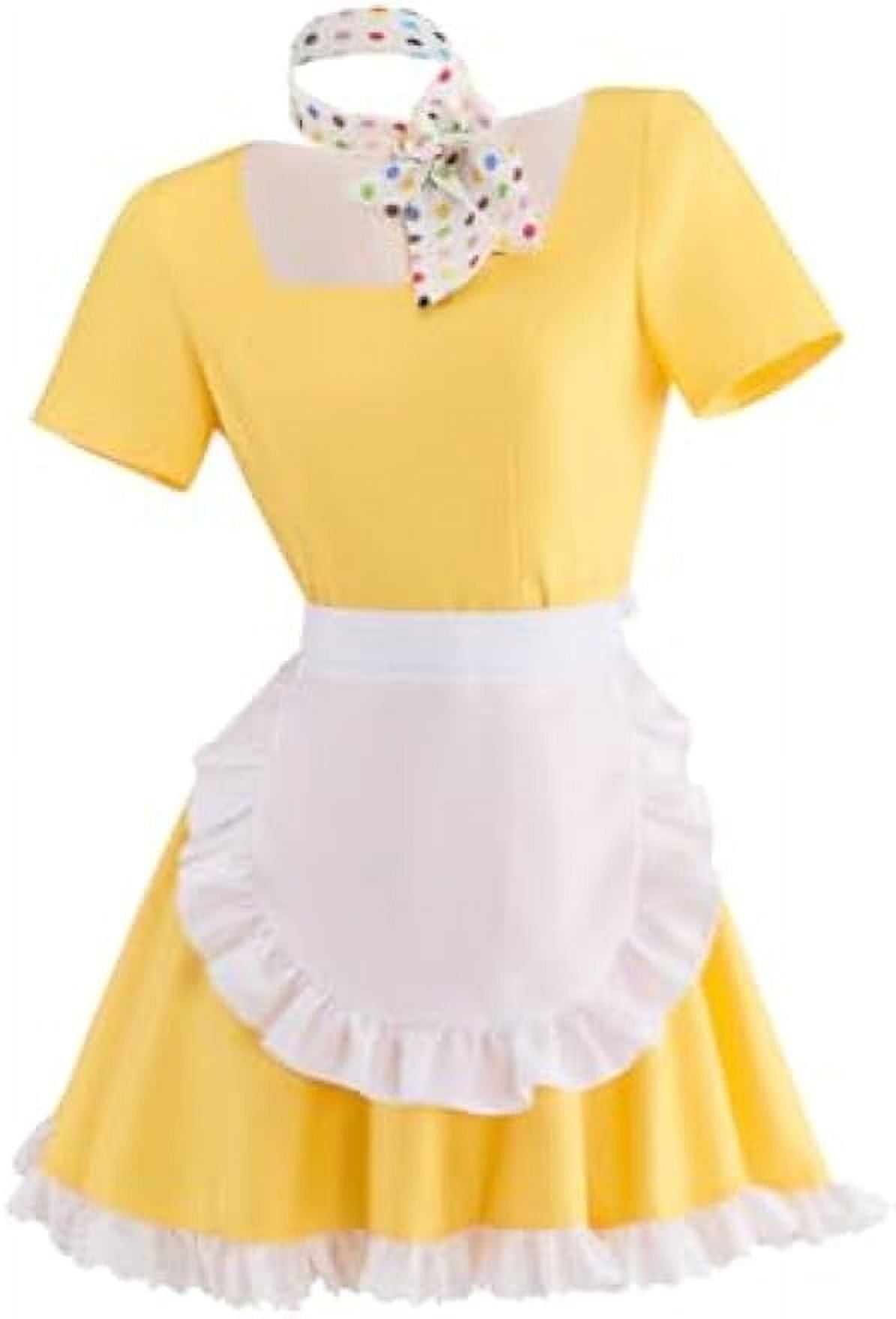 Women‘s Waitress Dress Yellow Cute Maid Dress Fancy Waitress Dress with ...