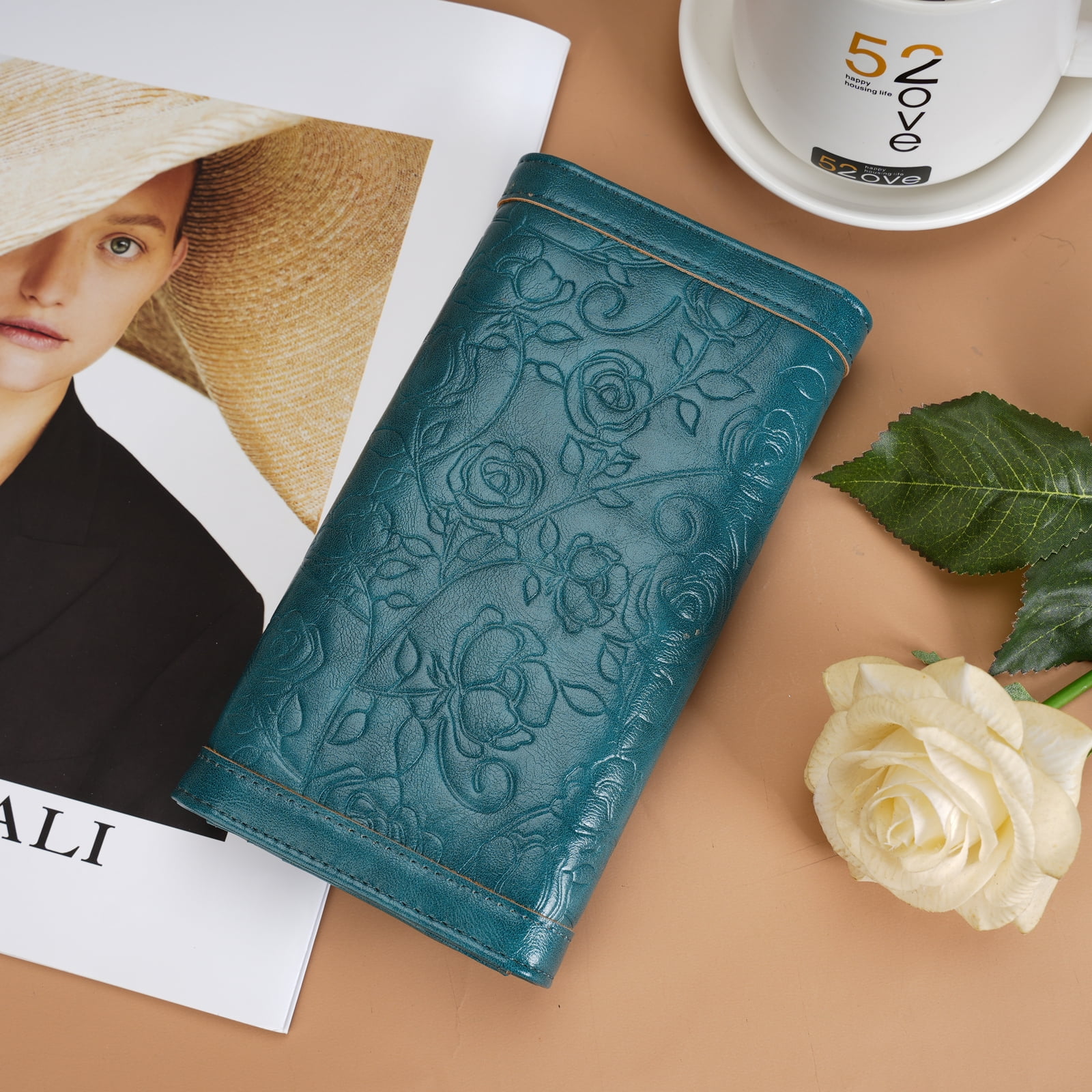 Women's Wallet Leather RFID Blocking Trifold Ladies Purse Embossed long ...