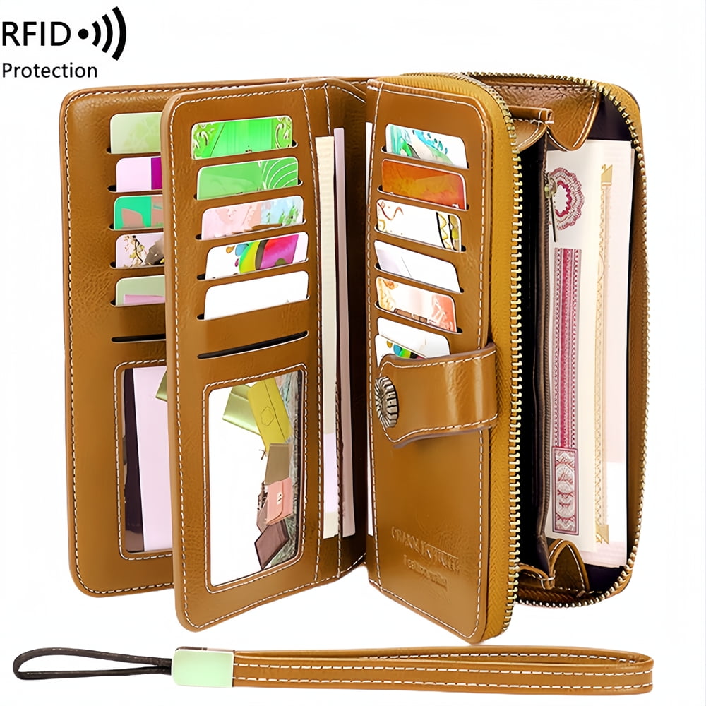 Women's Wallets Genuine Leather Credit Card Holder with RFID Blocking ...