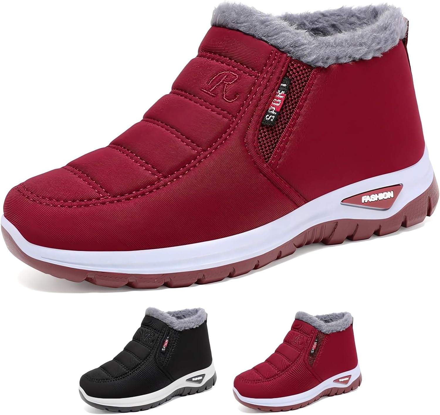 Women's Warm Sheepskin-Lined Boots Ladies Winter Ankle Slip on Short ...