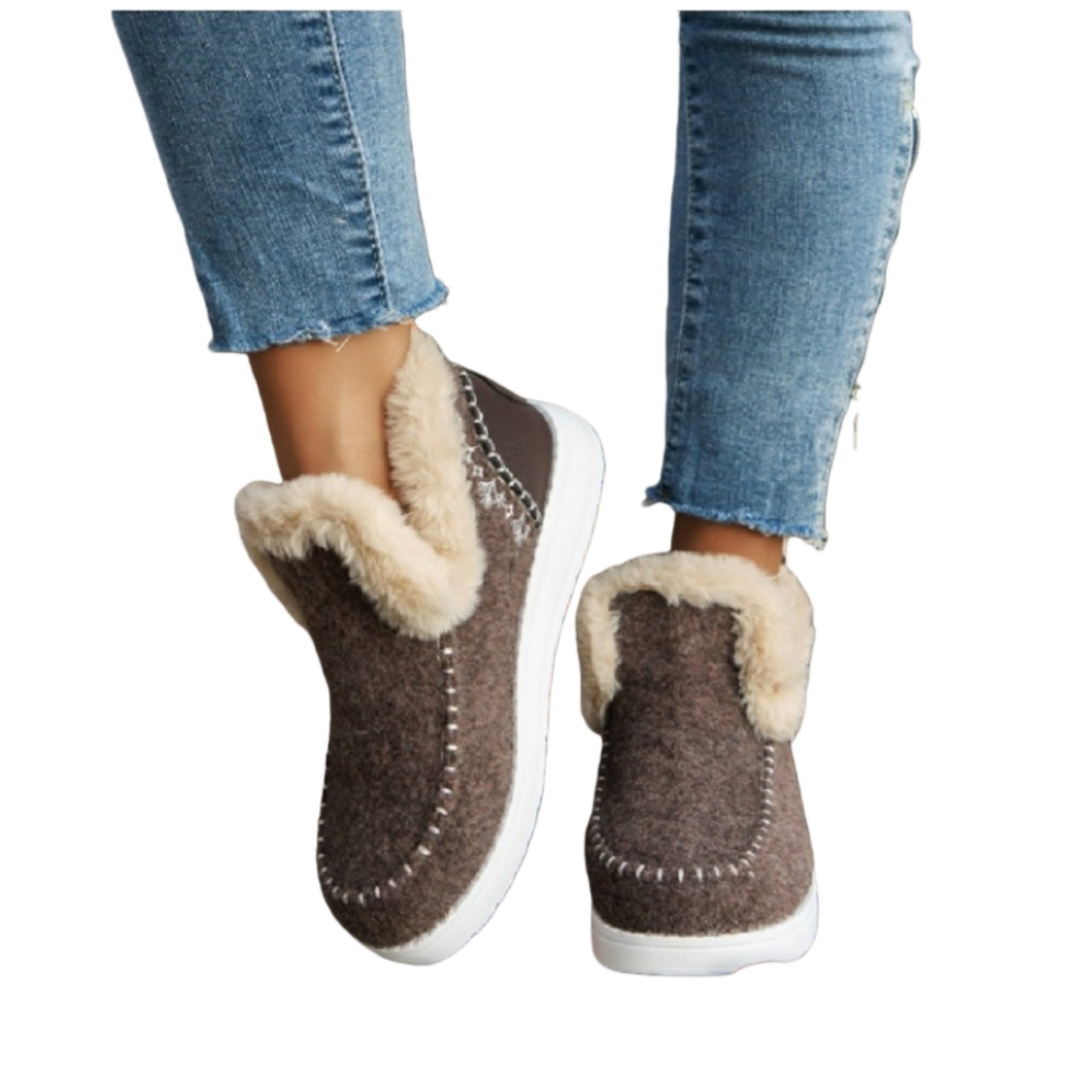 Women’s Warm Winter Snow Boots, Faux Fur Lined Flat Martin Style Boots ...