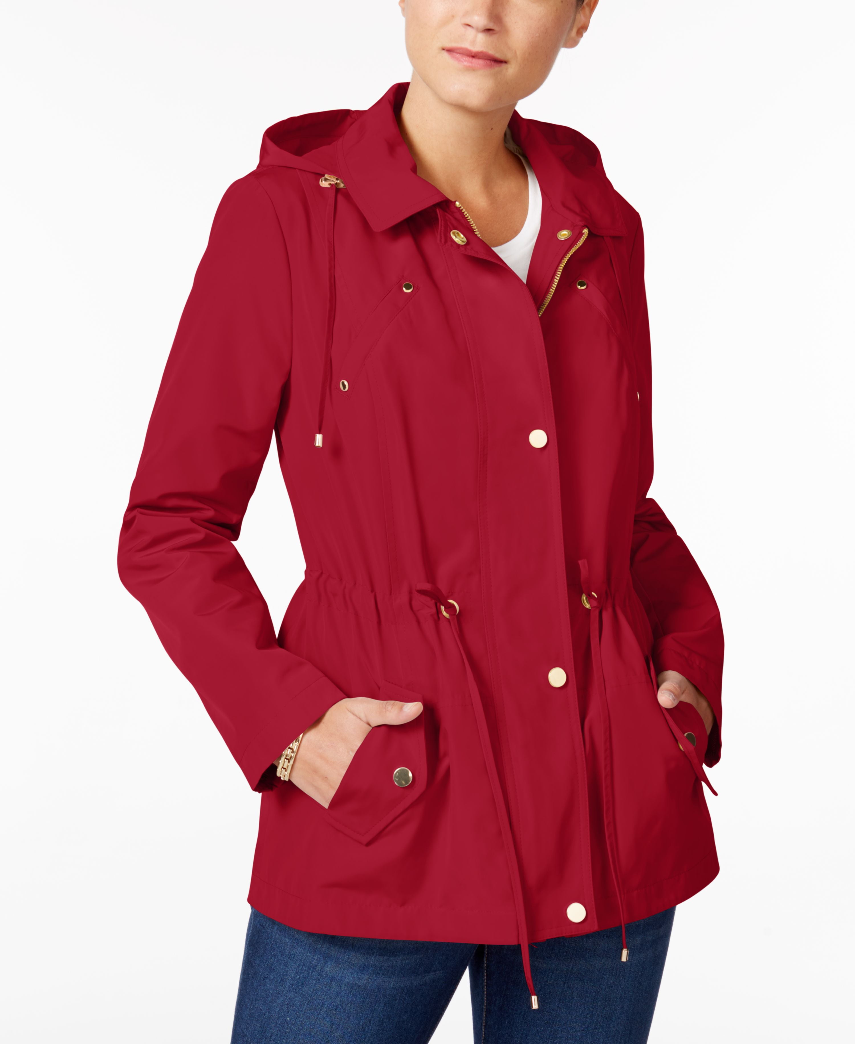 Women's Water-Resistant Hooded Anorak Jacket Red M - Walmart.com