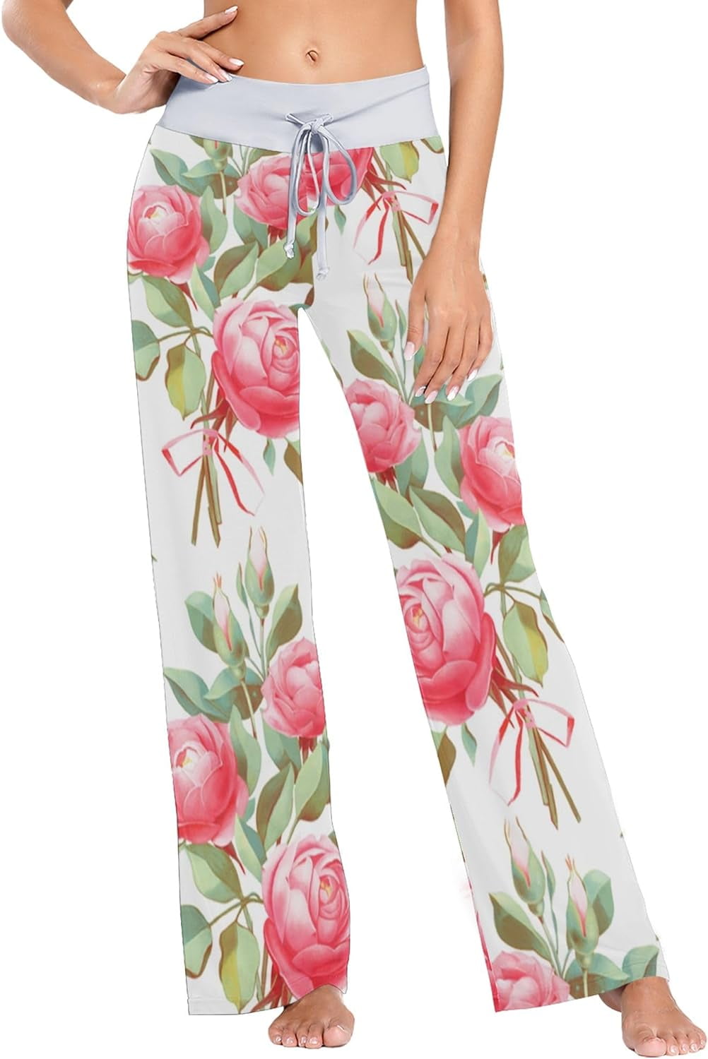 Women's Watercolor Elegant Roses Pajama Pants, Casual Pajama Bottoms ...