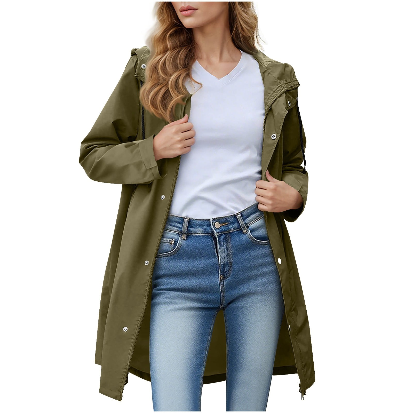 Women's Waterproof Lightweight Rain Jacket Long Hooded Trench Coats ...