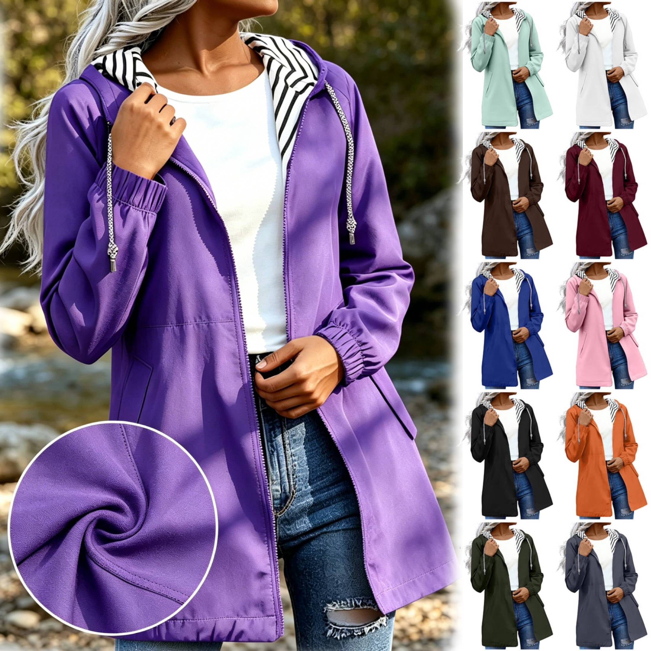 Women's Waterproof Rain Jacket Hooded Windproof Loose Fit Coat with ...