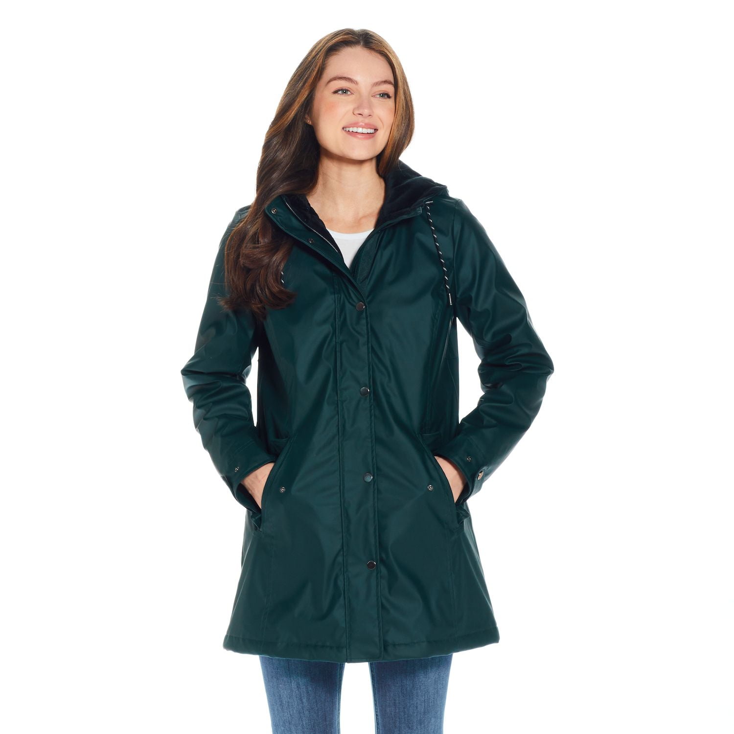 Women's Weathercast Hooded Midweight Rain Jacket Color: Hunter Green ...