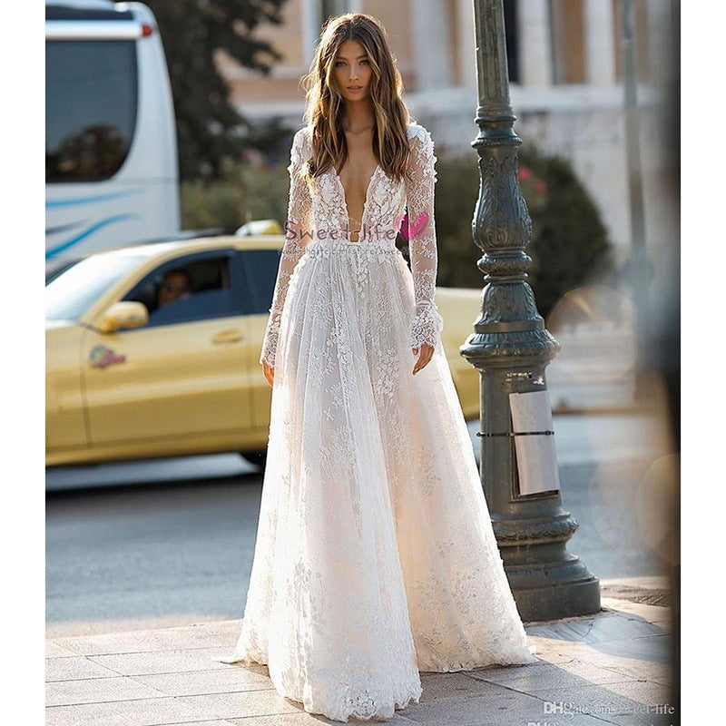 Women's Wedding Dress Lace Long Sleeve Dinner Party Gown - Walmart.com