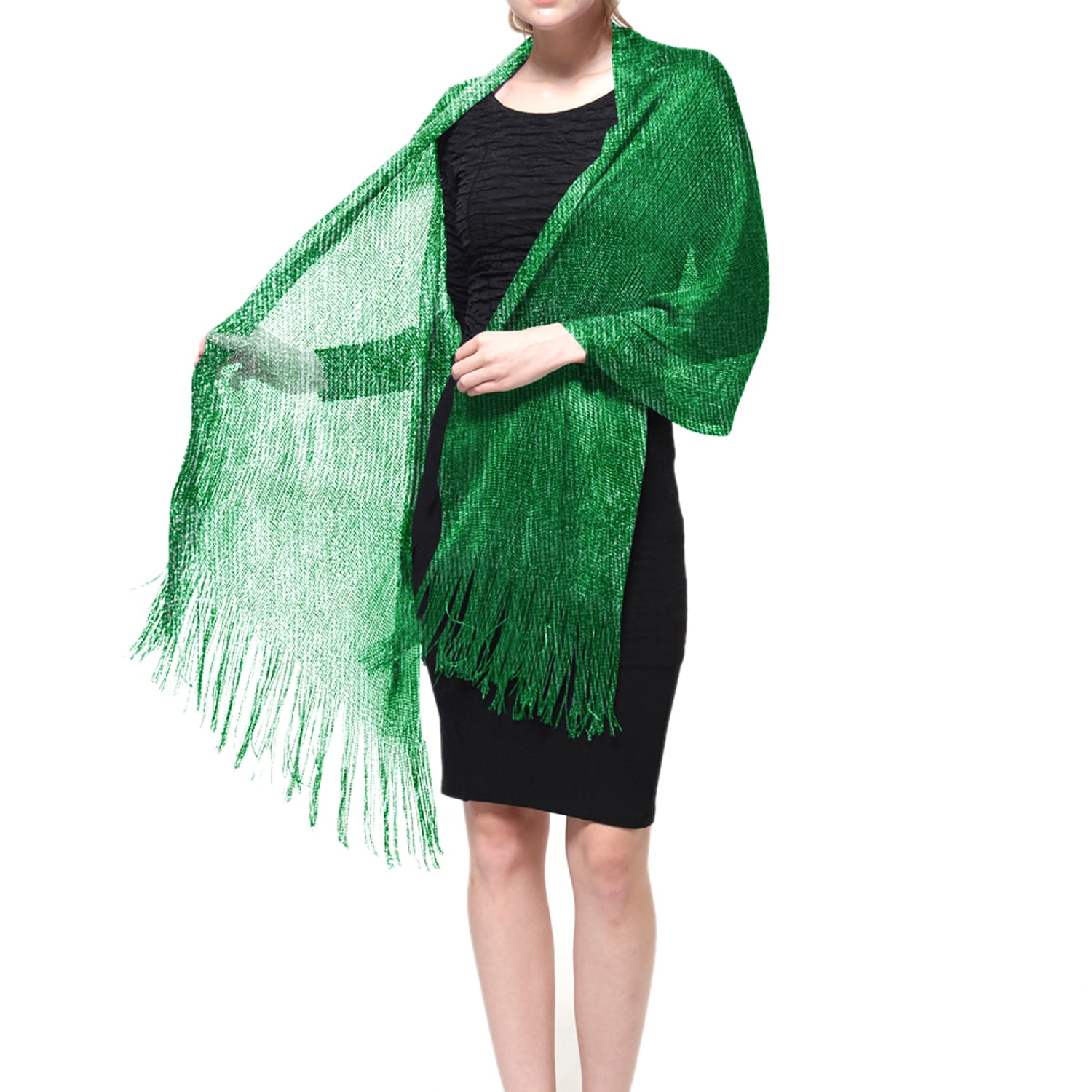 Women's Metallic Fishnet Party Scarf, Acrylic Shawl with Fringe, for ...