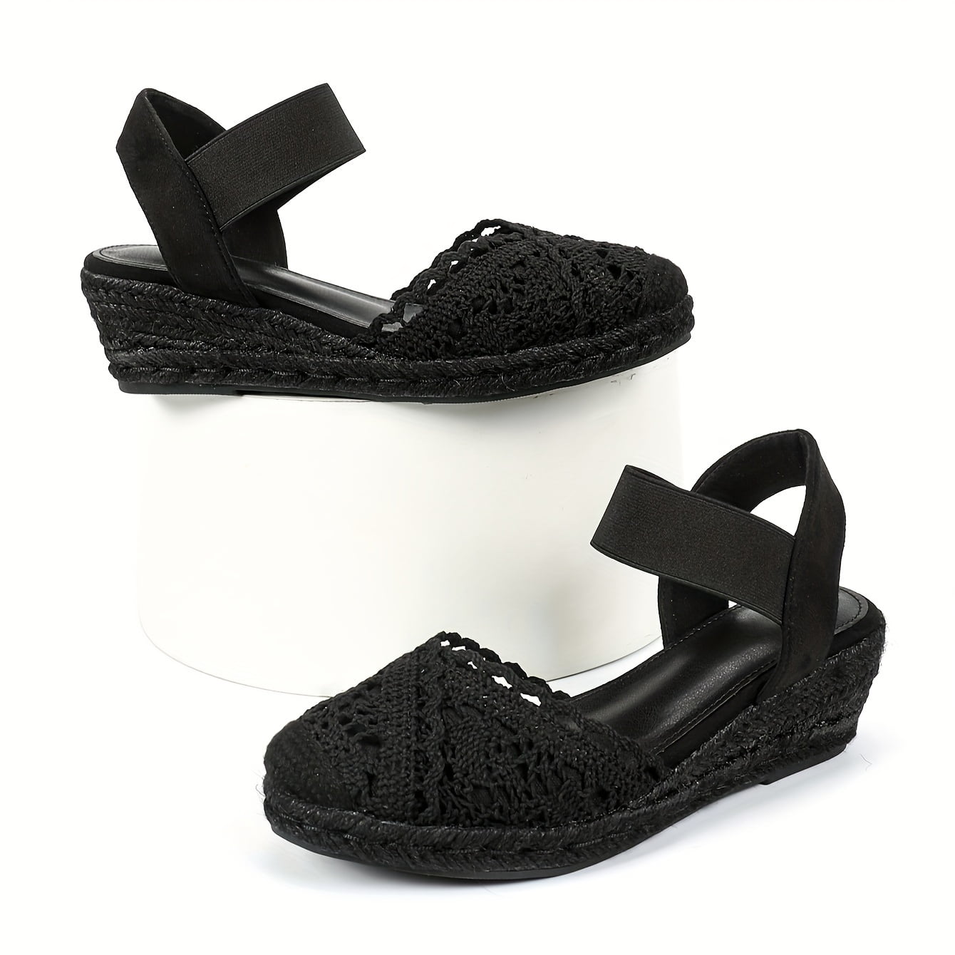 Women's Wedge Espadrille Sandals, Lace Closed Toe Elastic Ankle Strap Slip On Shoes, Casual ...