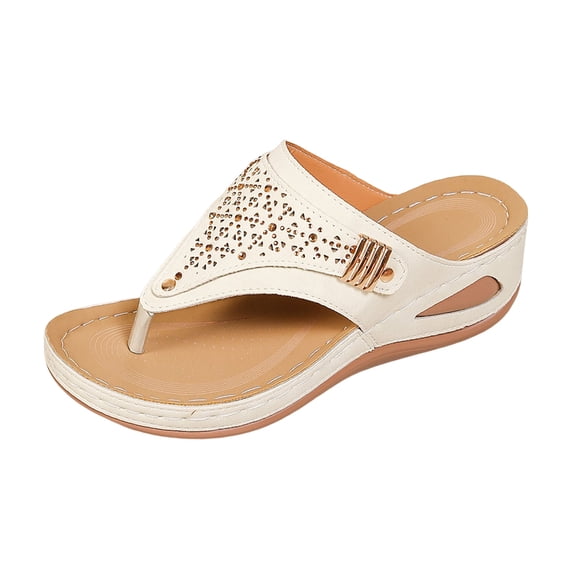 Women's Wedge Flip Flops Open Toe Rhinestone Platform Sandals Wide Toe ...