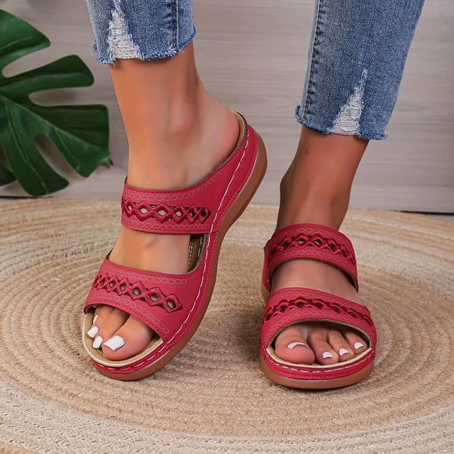 Women's Wedge Sandals, Casual Peep Toe Slip On Platform Shoes, Outdoor ...