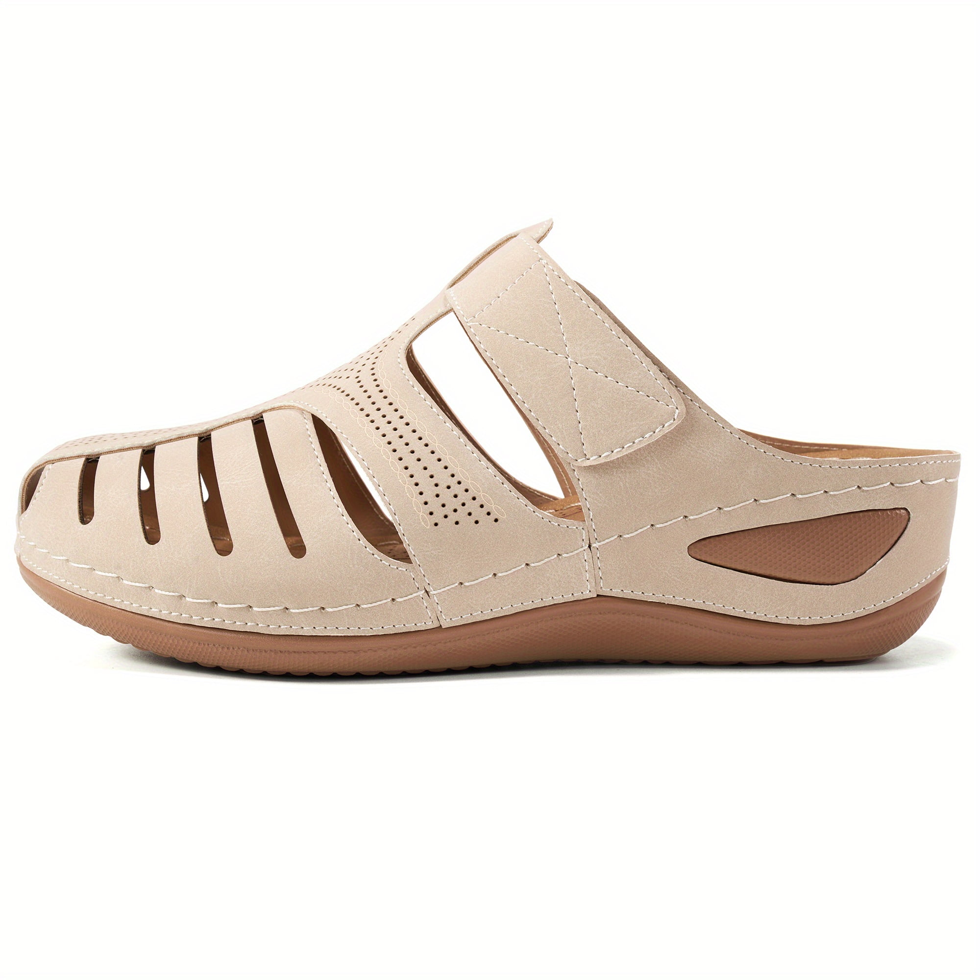 Women's Wedge Slide Sandals, Closed Toe Cut-out Slip On Shoes With Arch ...