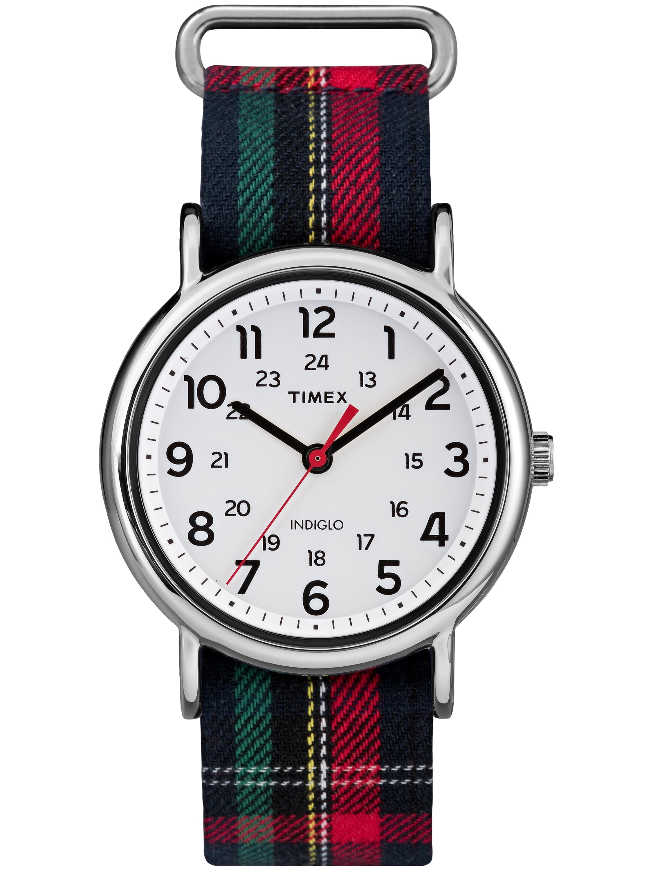 Women's Weekender Blue Plaid Watch, Fabric Slip-Thru Strap - Walmart.com