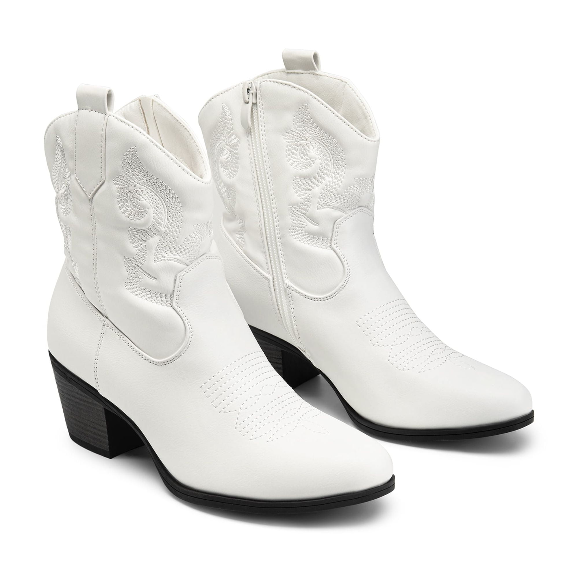 Women's Western Cowgirl Cowboy Ankle Boots Low chunky Heel Round Toe ...