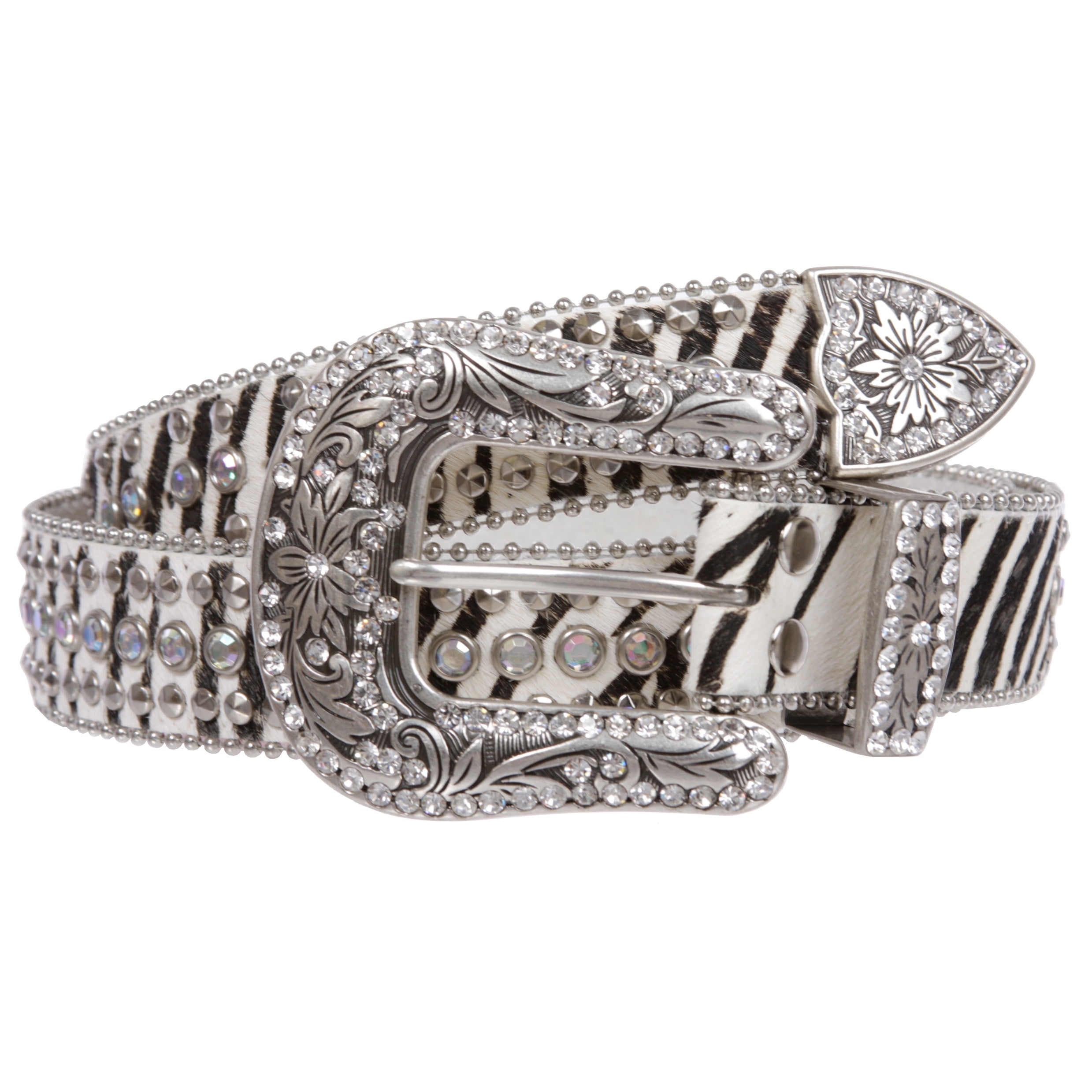 Women's Western Leopard Zebra Print Calf Hair Rhinestone Rivet ...