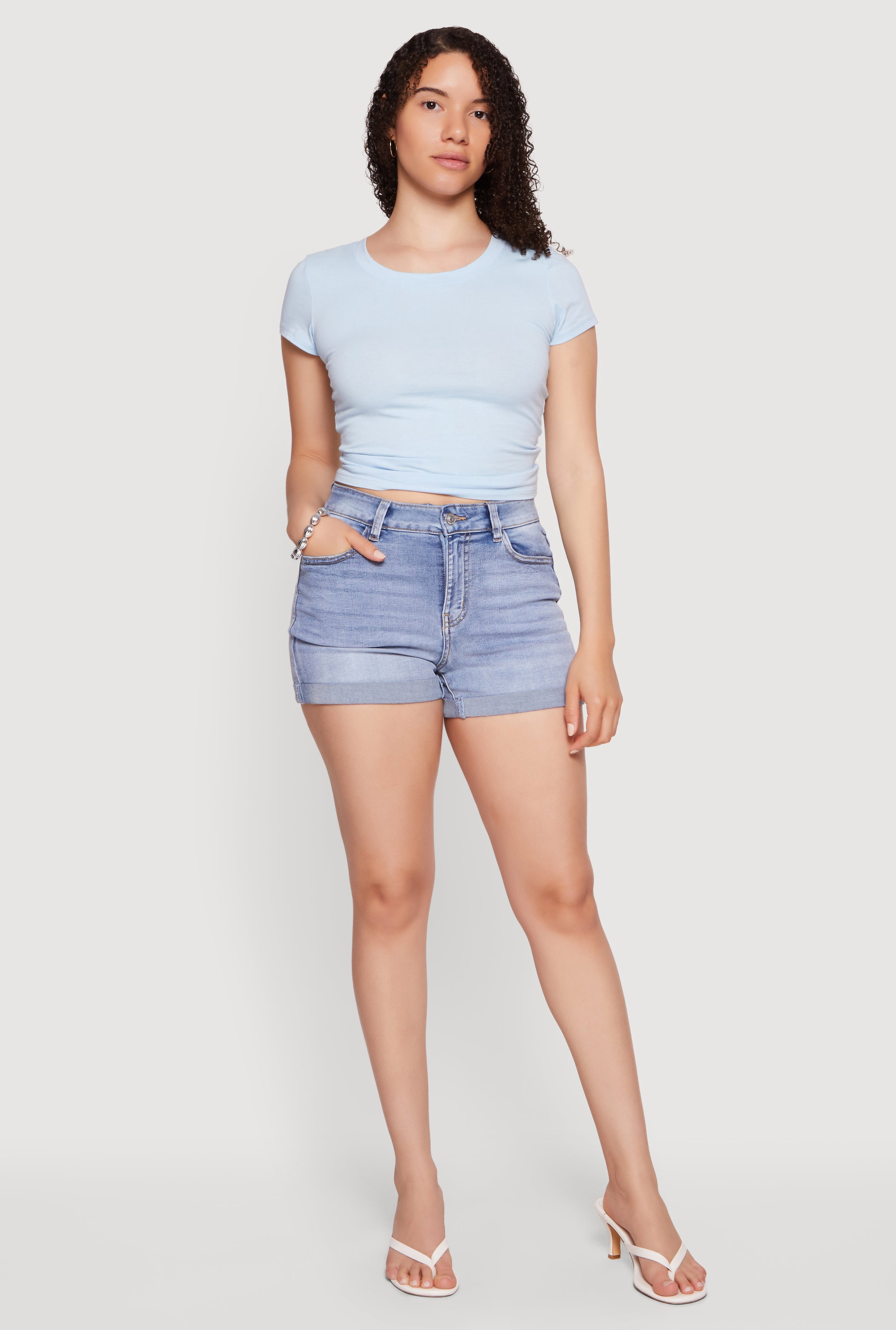 Women's Whiskered Fixed Cuff Denim Shorts - Walmart.com