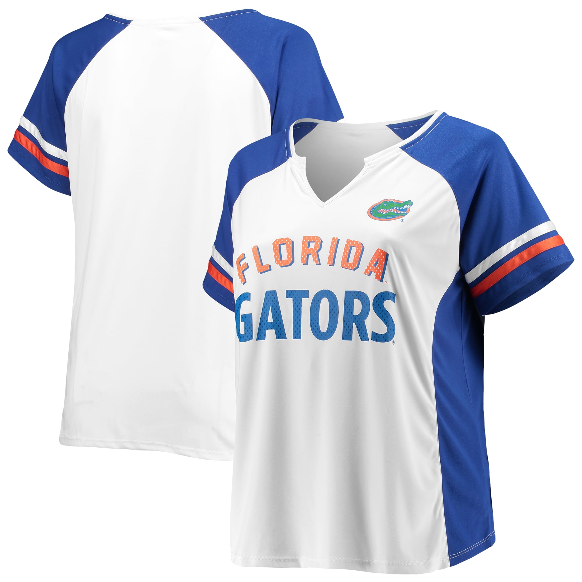 Women's White Florida Gators Plus Size Stripe Raglan Notch Neck T-Shirt ...