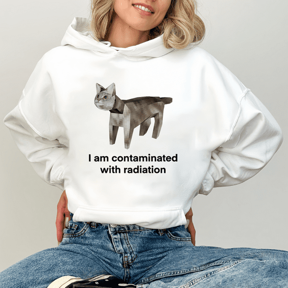 Women's White Funny Meme Radiation Cat Print Hoodie S-2XL Streetwear ...