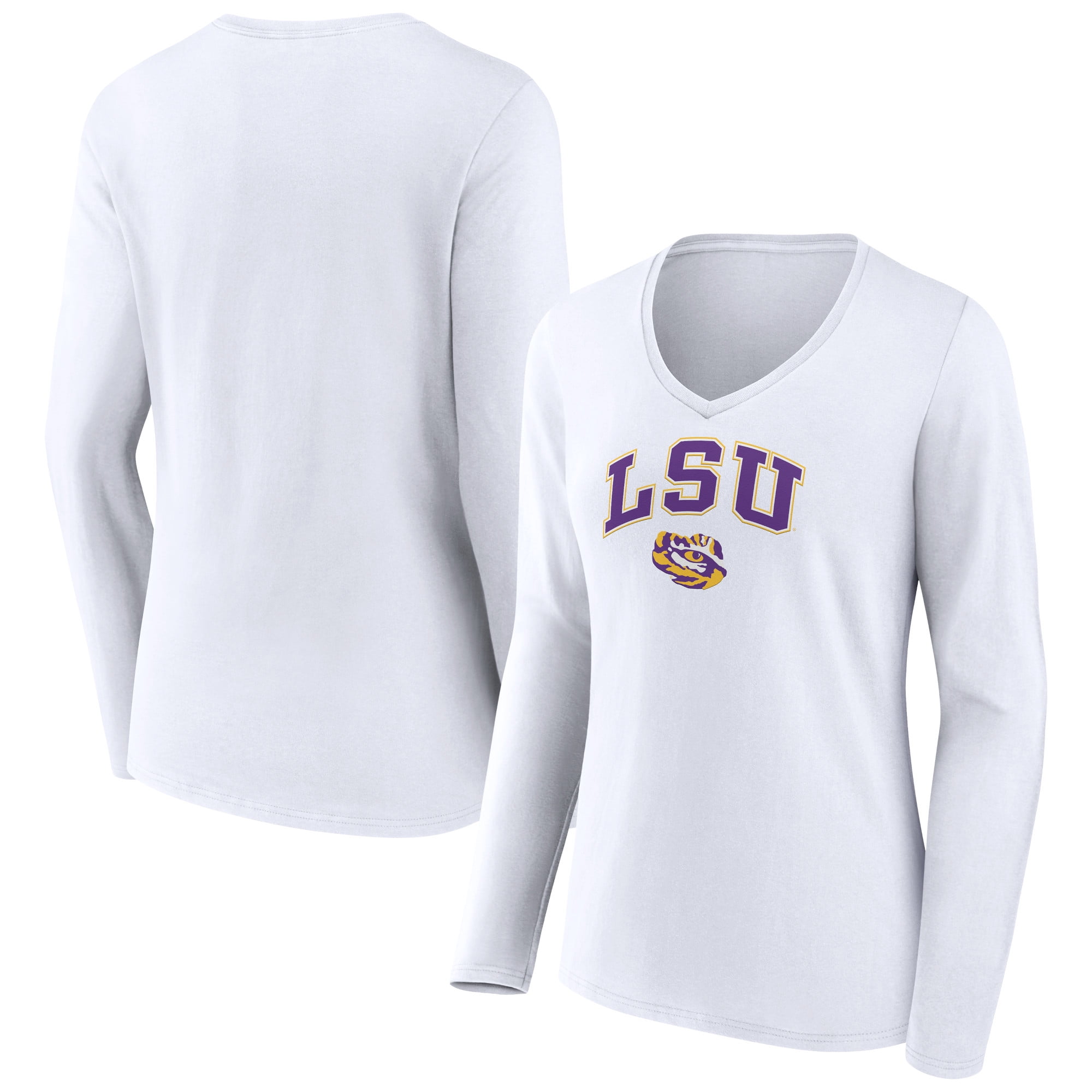 Women's White LSU Tigers Campus Long Sleeve V-Neck T-Shirt - Walmart.com