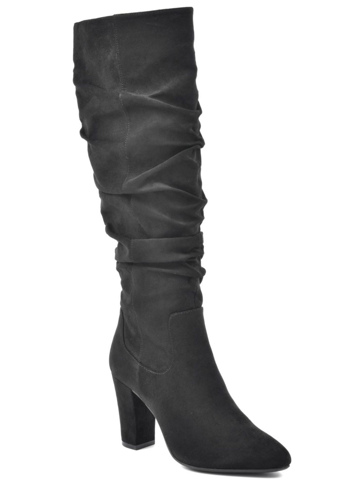 WHITE MOUNTAIN Womens Black Ruffled Pointed Toe Block Heel Zip-Up Dress ...