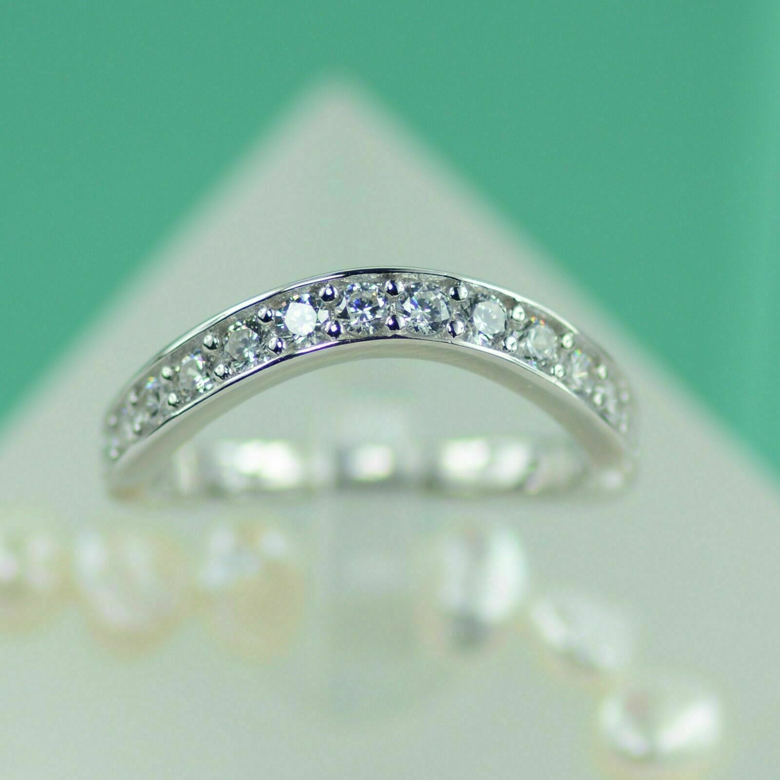 Women's White Round Cut Diamond 14K White Gold Plated Curved Wedding ...