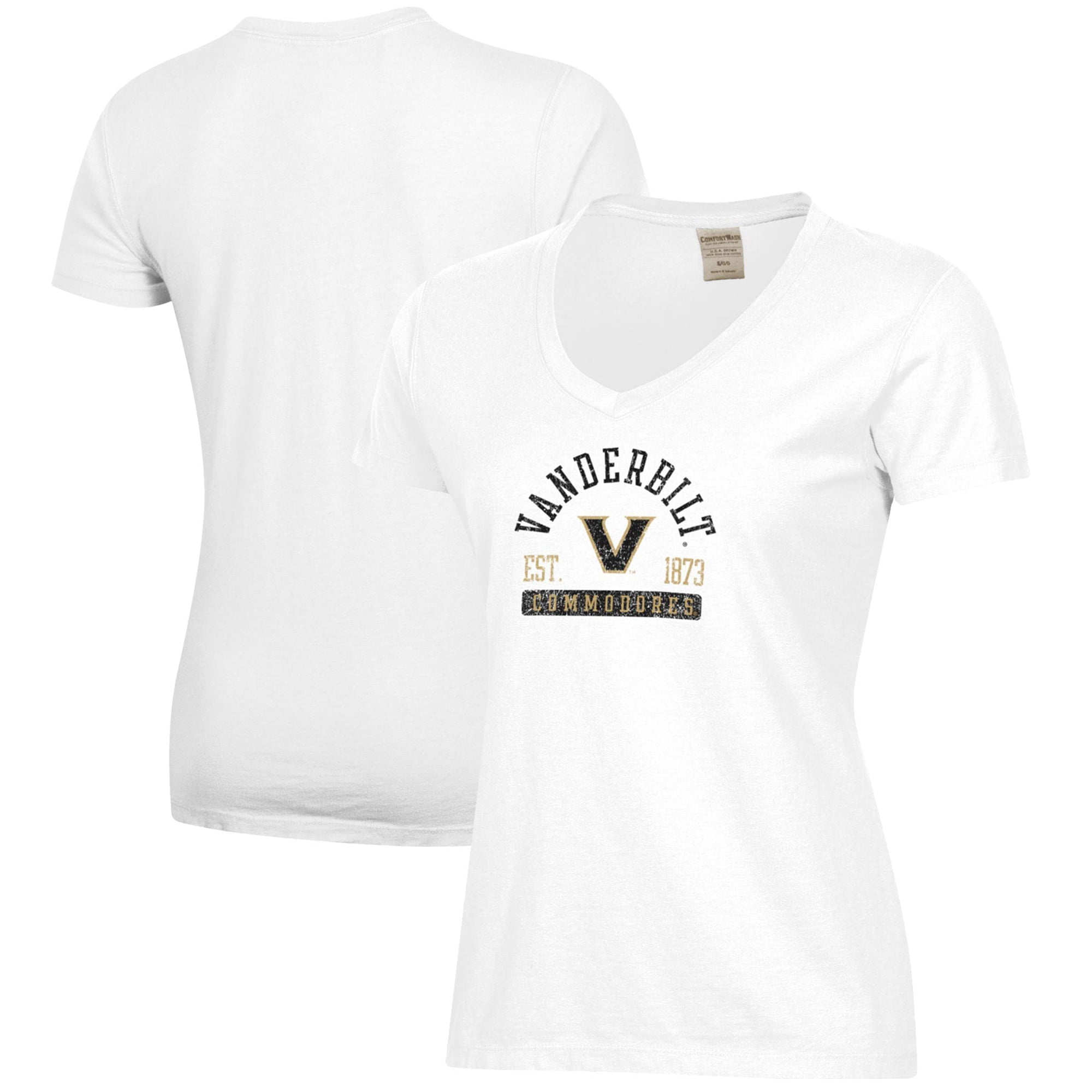 Women's White Vanderbilt Commodores Arch Logo Comfort Wash V-Neck T ...
