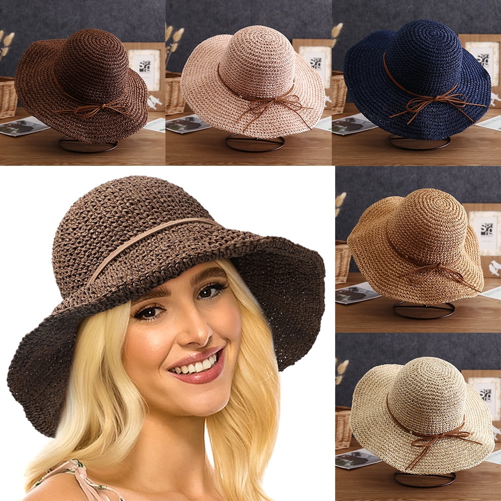 Women's Wide Brim Soft Sun Hat, Foldable Beach Hat/Brown - Walmart.com