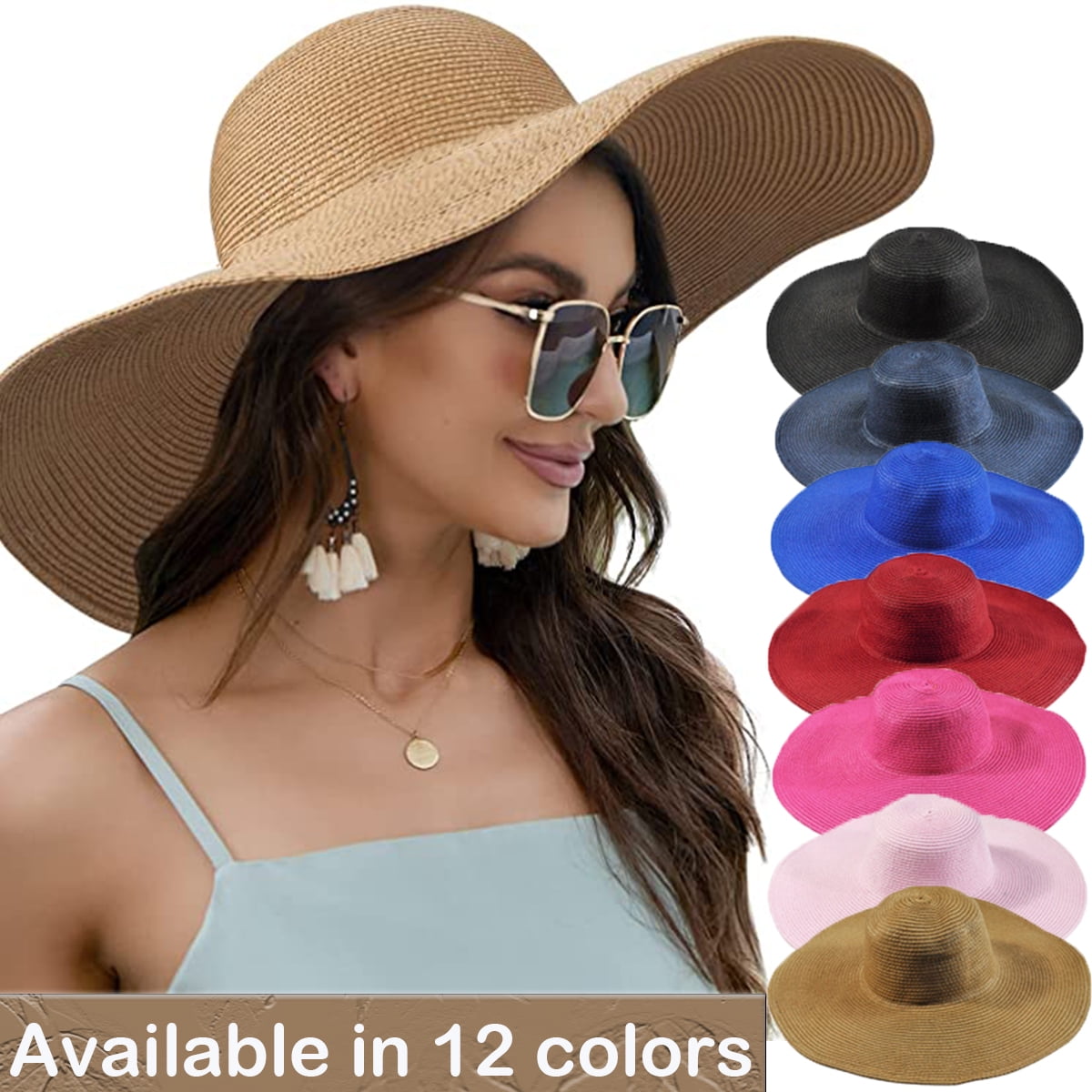 Women's Wide Brim Sun Hat - Sun Protection Floppy Straw Hat Summer ...