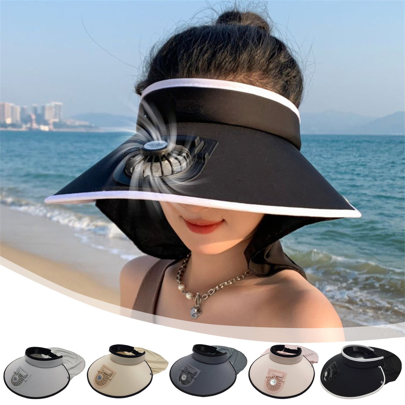 Women's Wide Brim Sun Hat with USB Rechargeable Fan | Adjustable Open ...