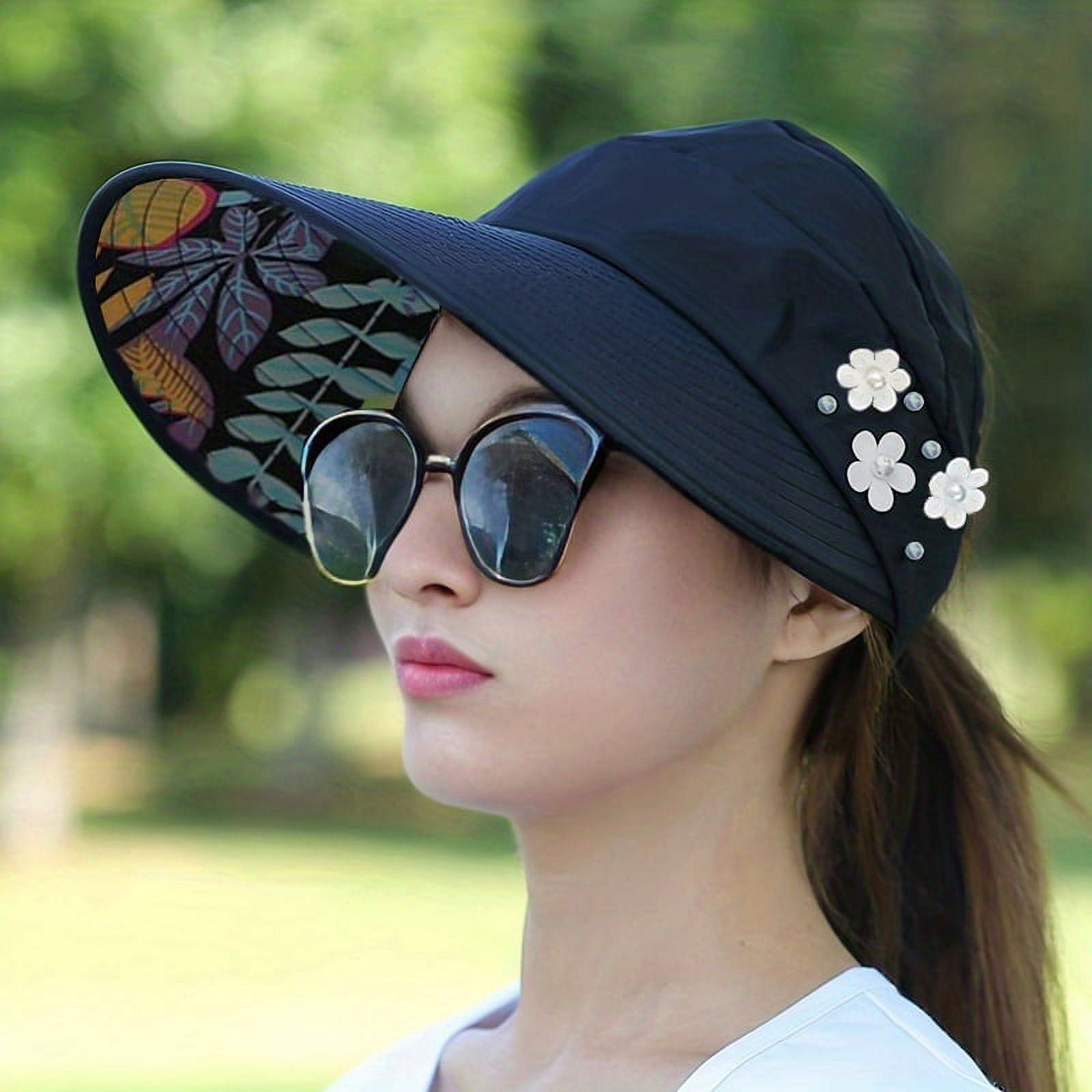 Women's Wide Brim Sun Visor with UV Protection, Foldable Picnic Hat for ...