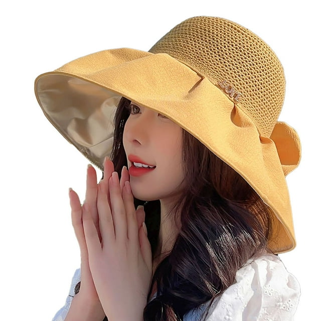 Women's Wide Brim hat Sun Protection Straw Hat Floppy Foldable roll up ...