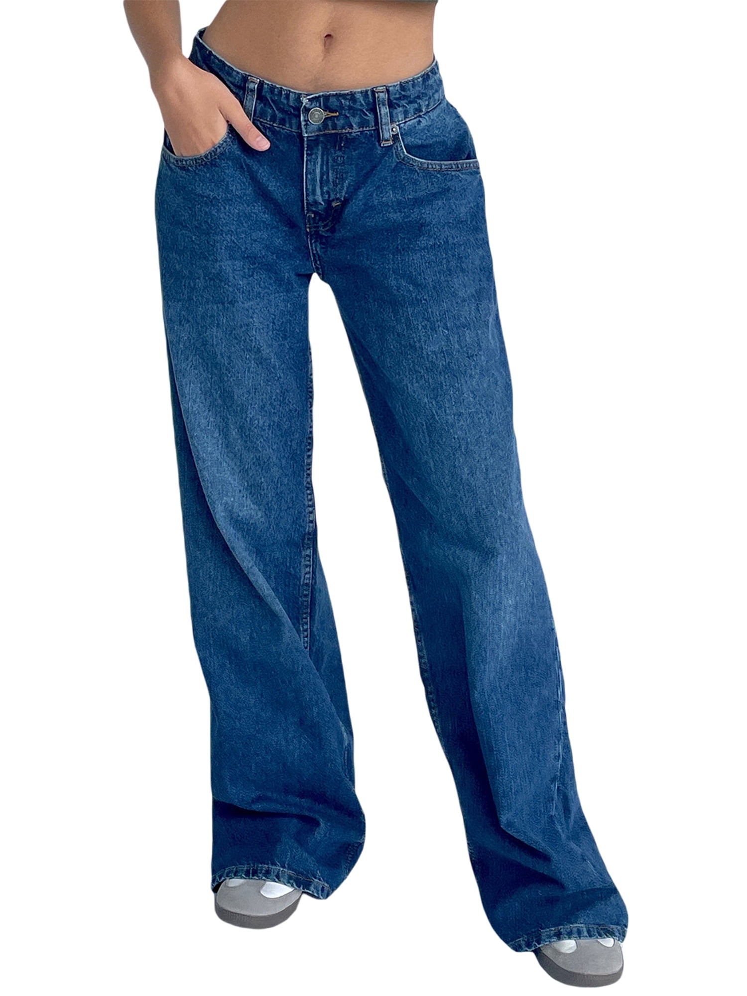 Women's Wide Leg Boyfriend Jeans Wide Straight Leg Denim Pants Low Rise ...