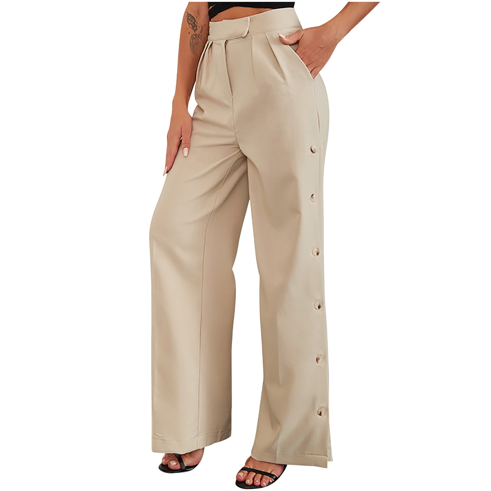 Women's Wide Leg Dress Pants qolati Stretchy High Waisted Business ...