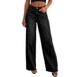 Women's Wide Leg Jeans Casual Baggy Denim Pants with Frayed Raw Hem ...