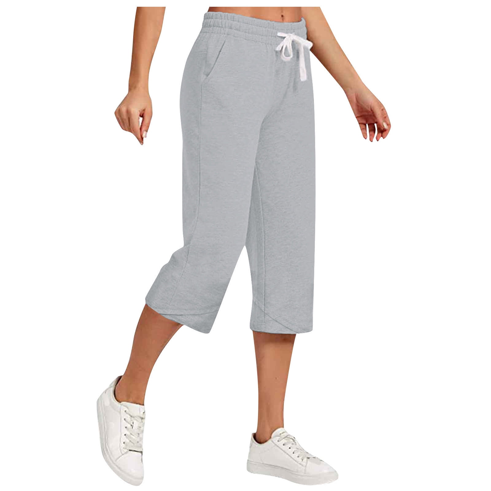 Women's Wide Leg Linen Capris with Pockets Athletic Running Capri ...
