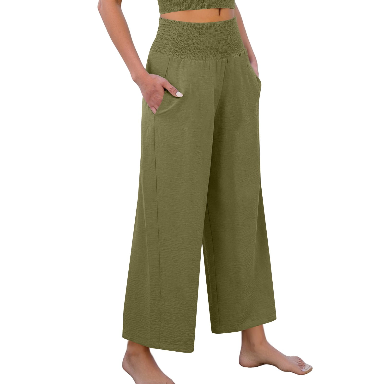 Women's Wide Leg Palazzo Pants Summer Casual High Waisted Flowy ...