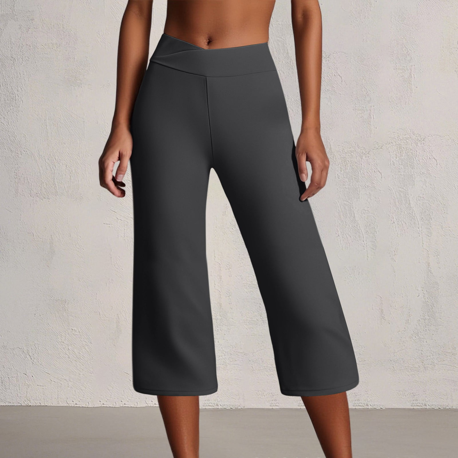 Women's Wide Leg Yoga Pants High Waisted Point Loose Solid Color Pocket ...