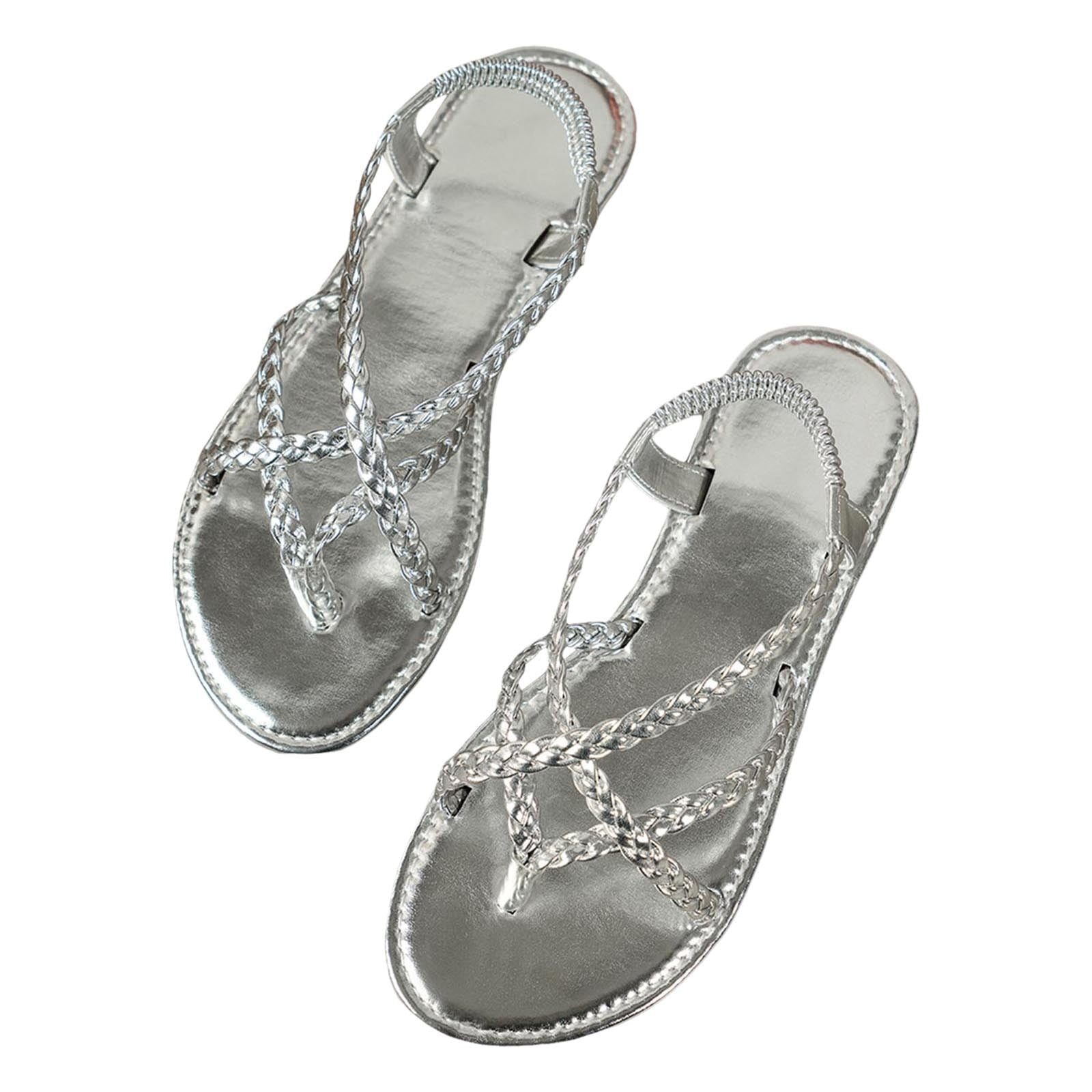 Women's Wide Width Bohemian Flat Sandals Casual Woven Strappy Sandals ...