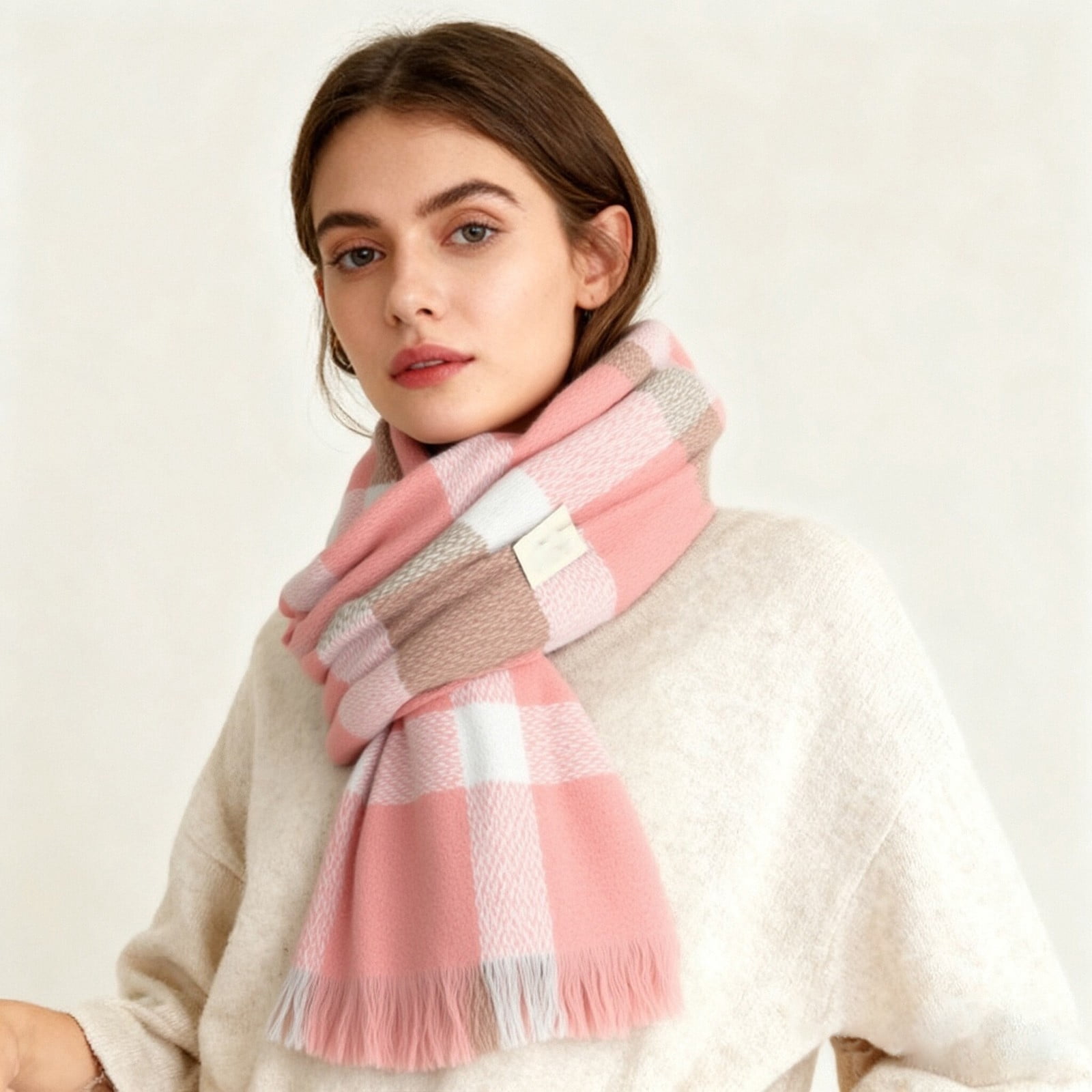 Women's Winter Aesthetic Colorful Faux Wool Scarves, College Style Knit ...