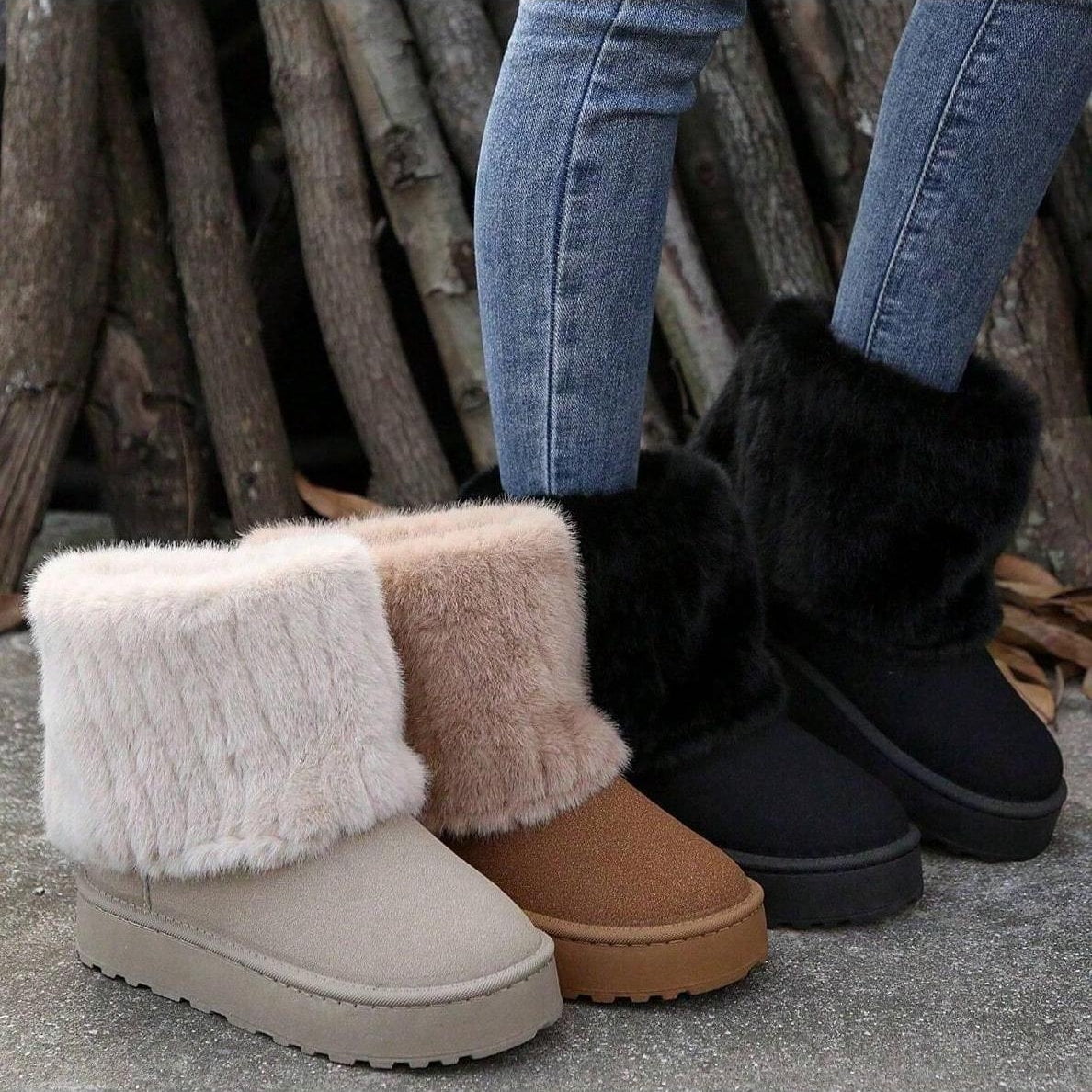 Women's Winter Boots Snowflake Faux Fur Lined Short Casual Shoes ...