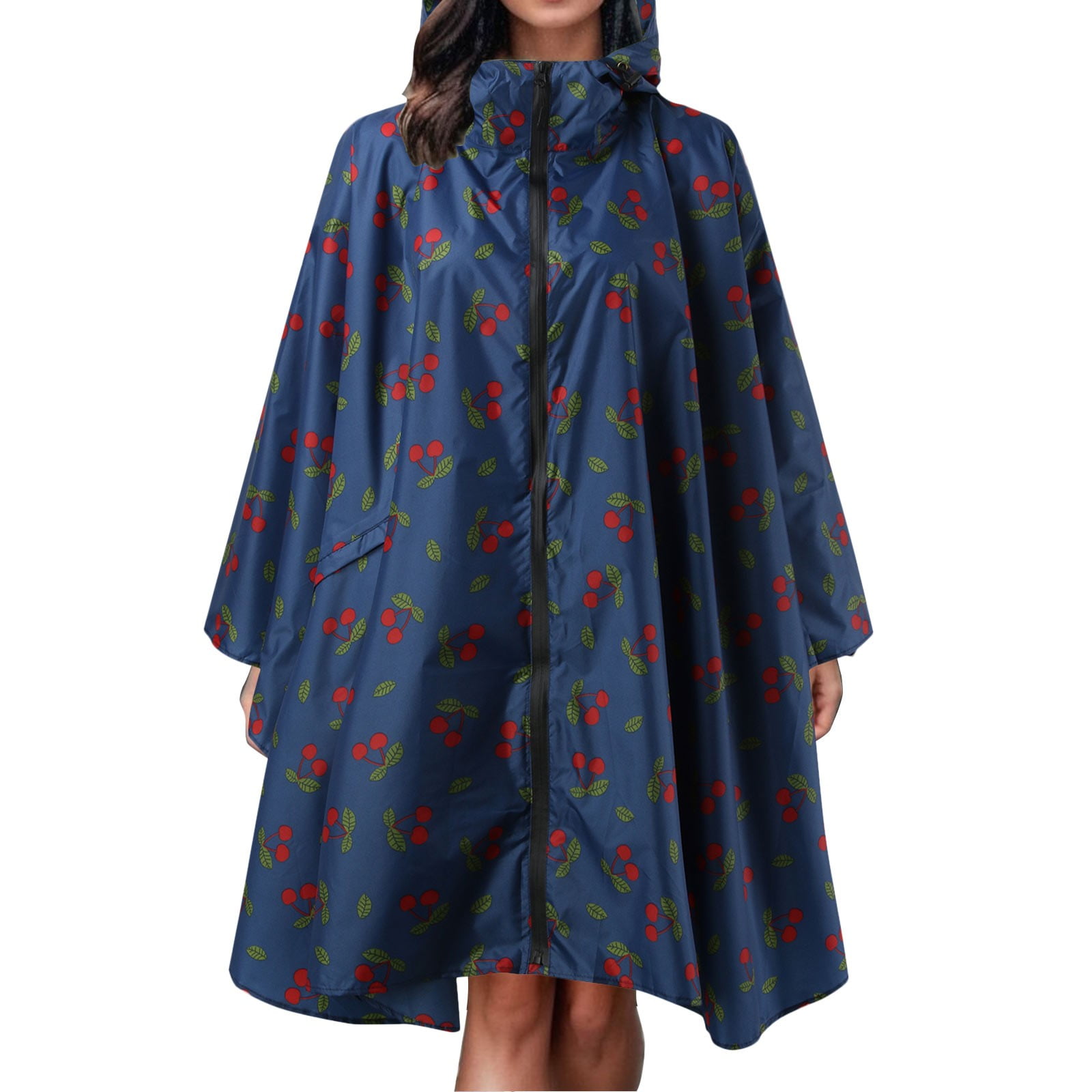 Women Solid Color Rain Poncho Jacket Coat Hooded for Adults with ...