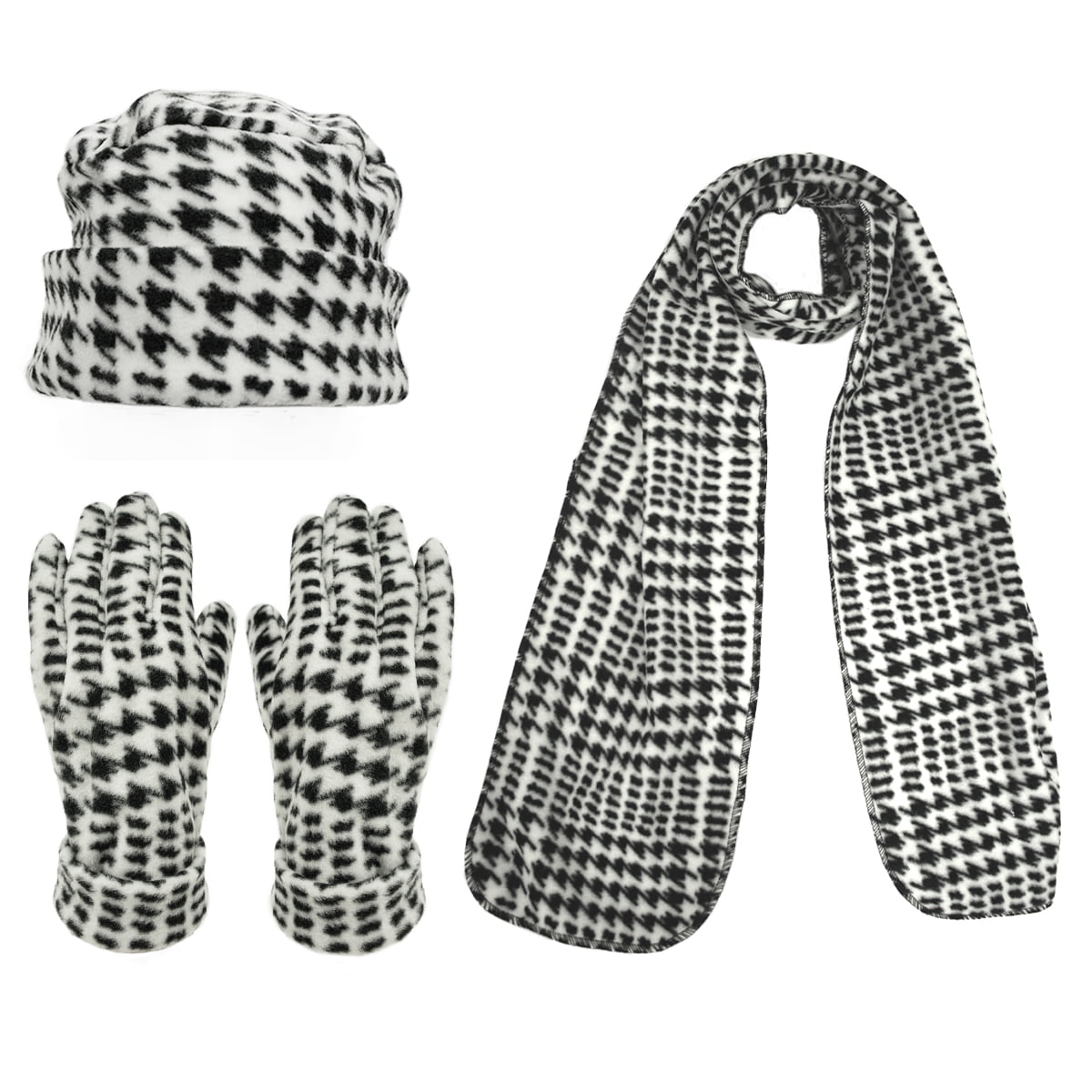 Nollia Women's Soft Fleece Hat, Scarf & Glove Set, Black & White ...