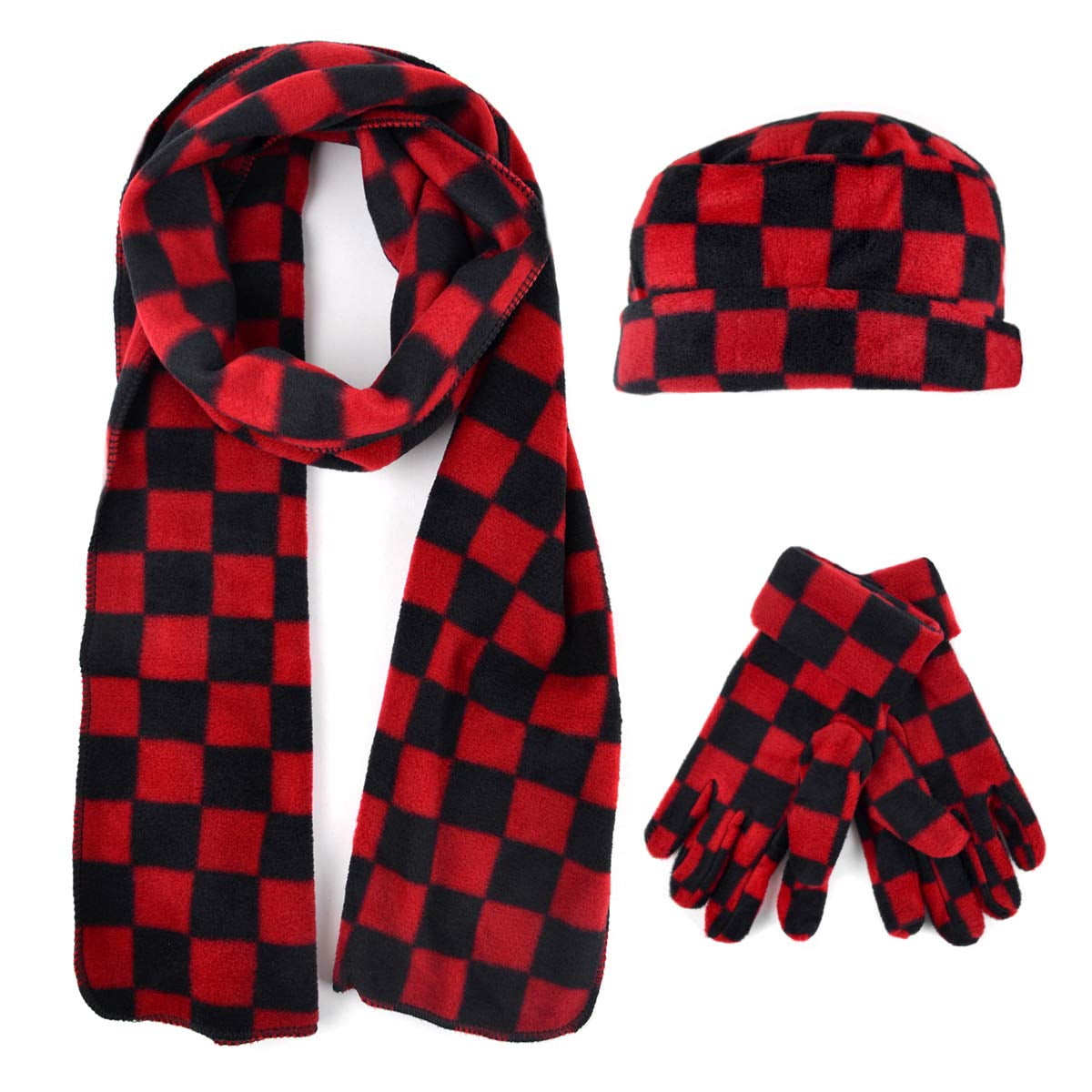 Women's Winter Fleece Winter Set-Polyester Fleece Hat, Gloves, and ...
