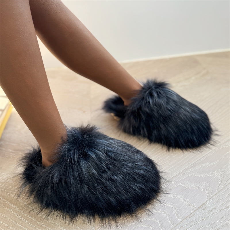 Women's Winter Fuzzy Slippers Plus Size Woman Luxury Furry Faux Fur ...