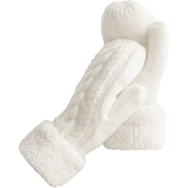 Whiteleopard Women's Warm Lined Winter Mittens in Wool Knit - Adult Cozy Thick Gloves for Cold ...